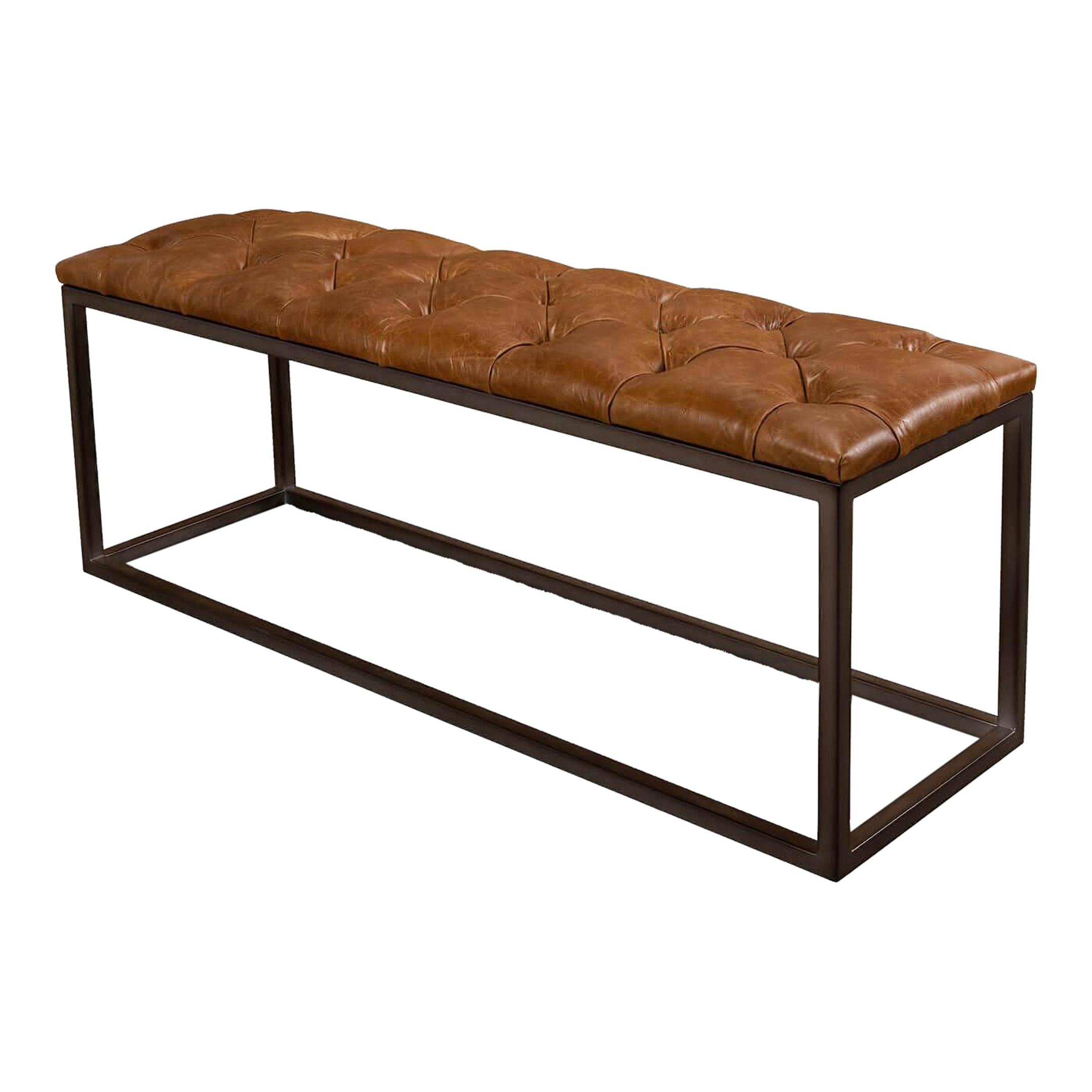 Modern Tufted Leather Bench | Chairish