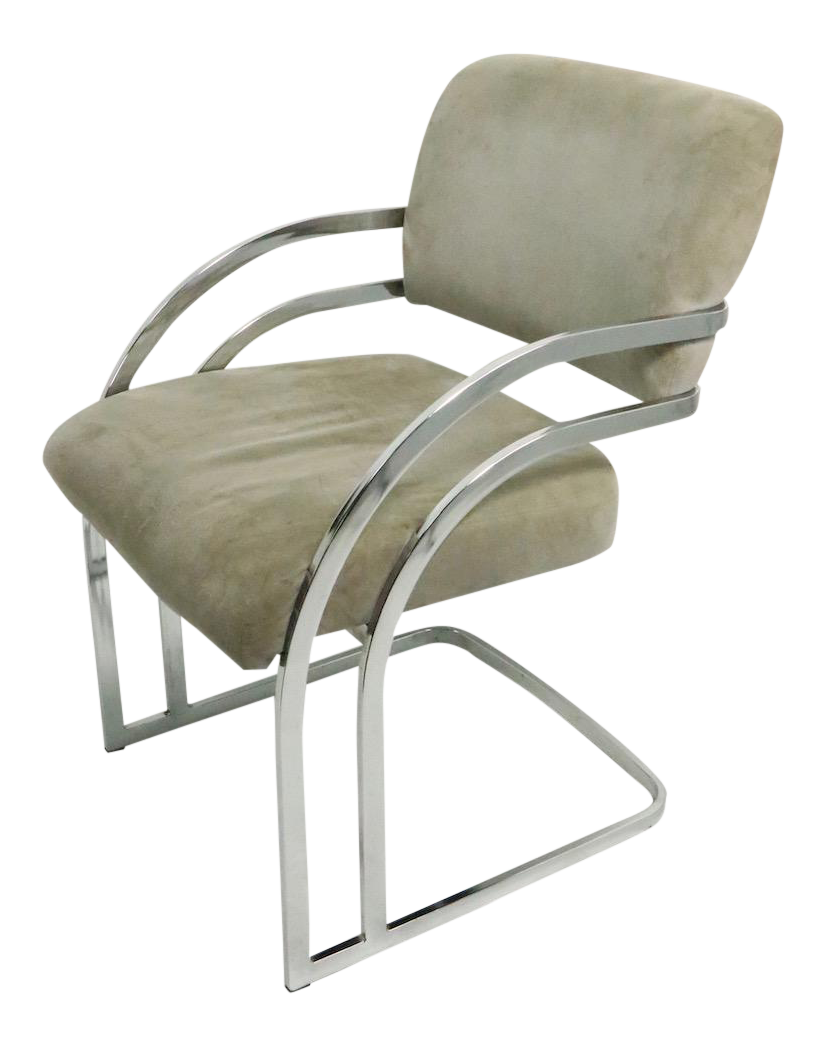 Chrome Banded Arm Chair Attributed to Baughman | Chairish