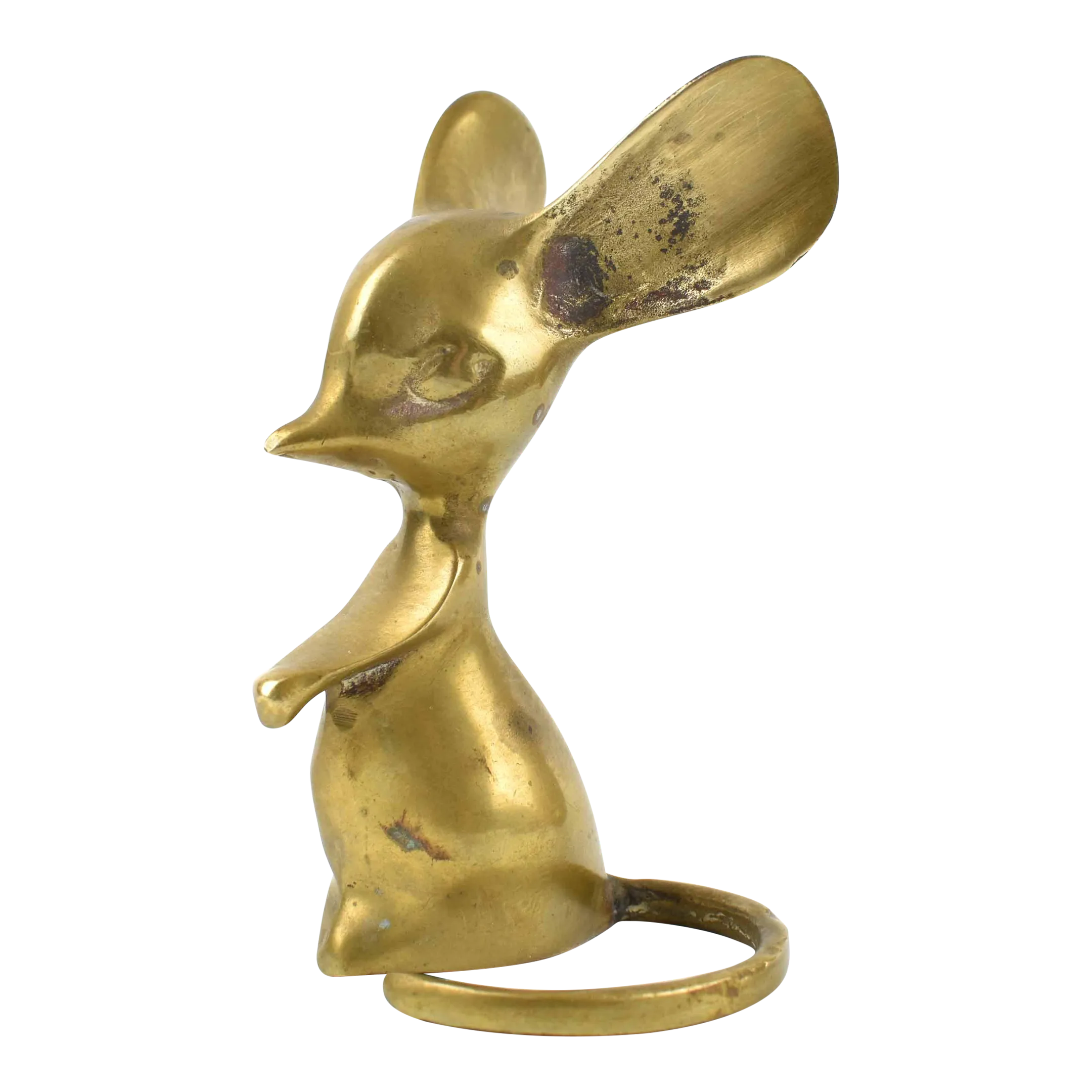 Mid 20th Century Long Ears Brass Mouse Figurine Paperweight | Chairish