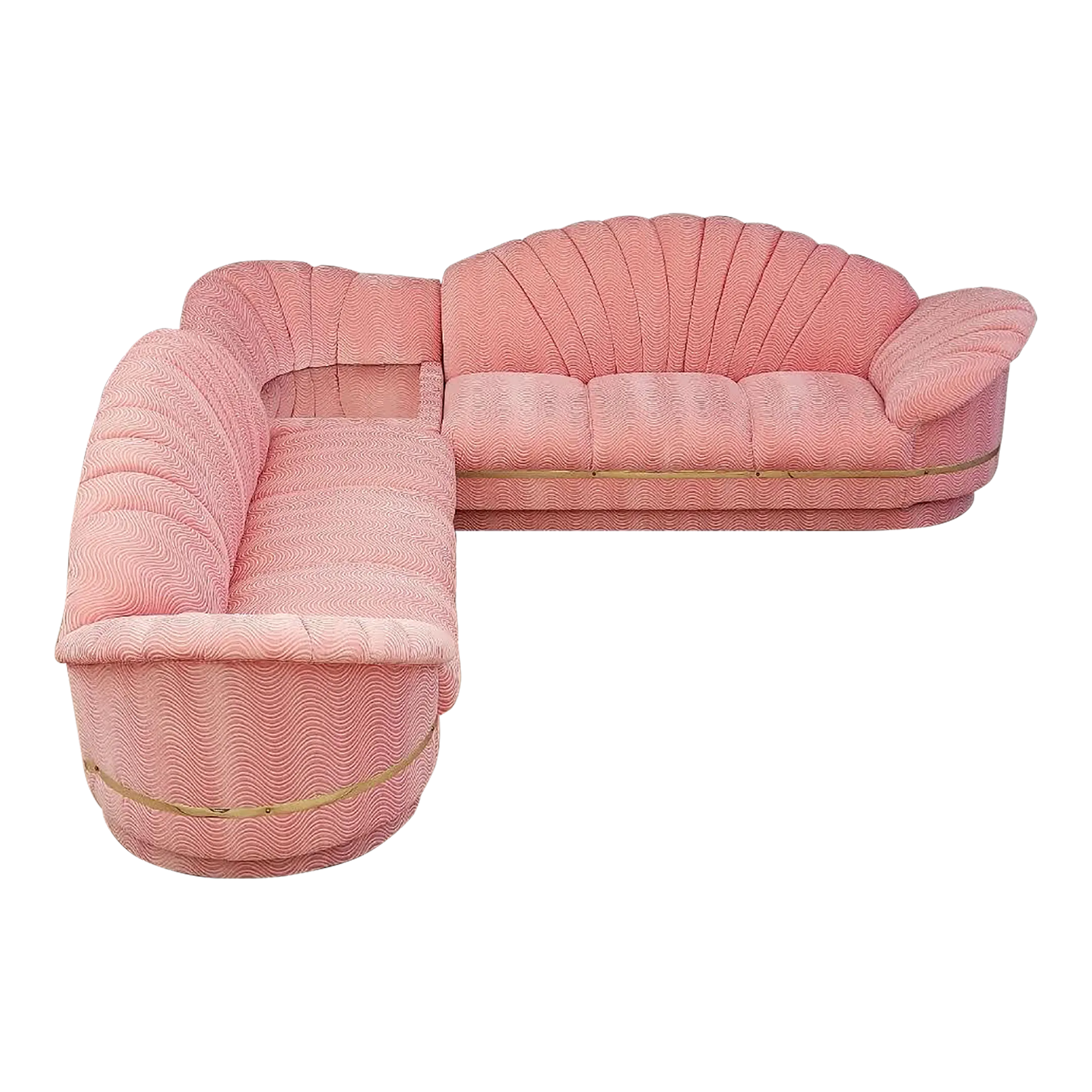 1970s Deco Pink Velvet Clamshell Sofa Sectional | Chairish