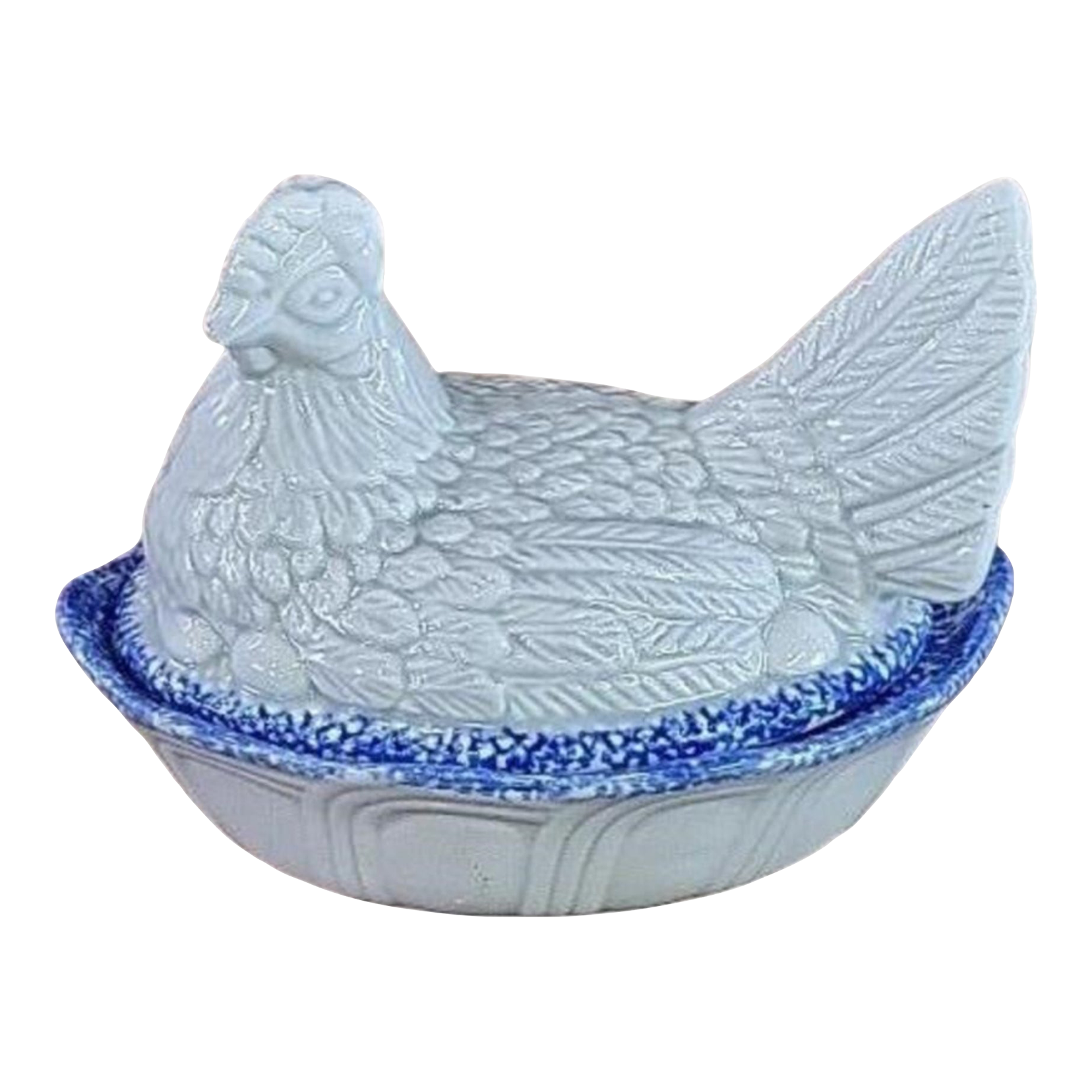Vintage Blue & White Ceramic Hen Chicken on Nest | Chairish