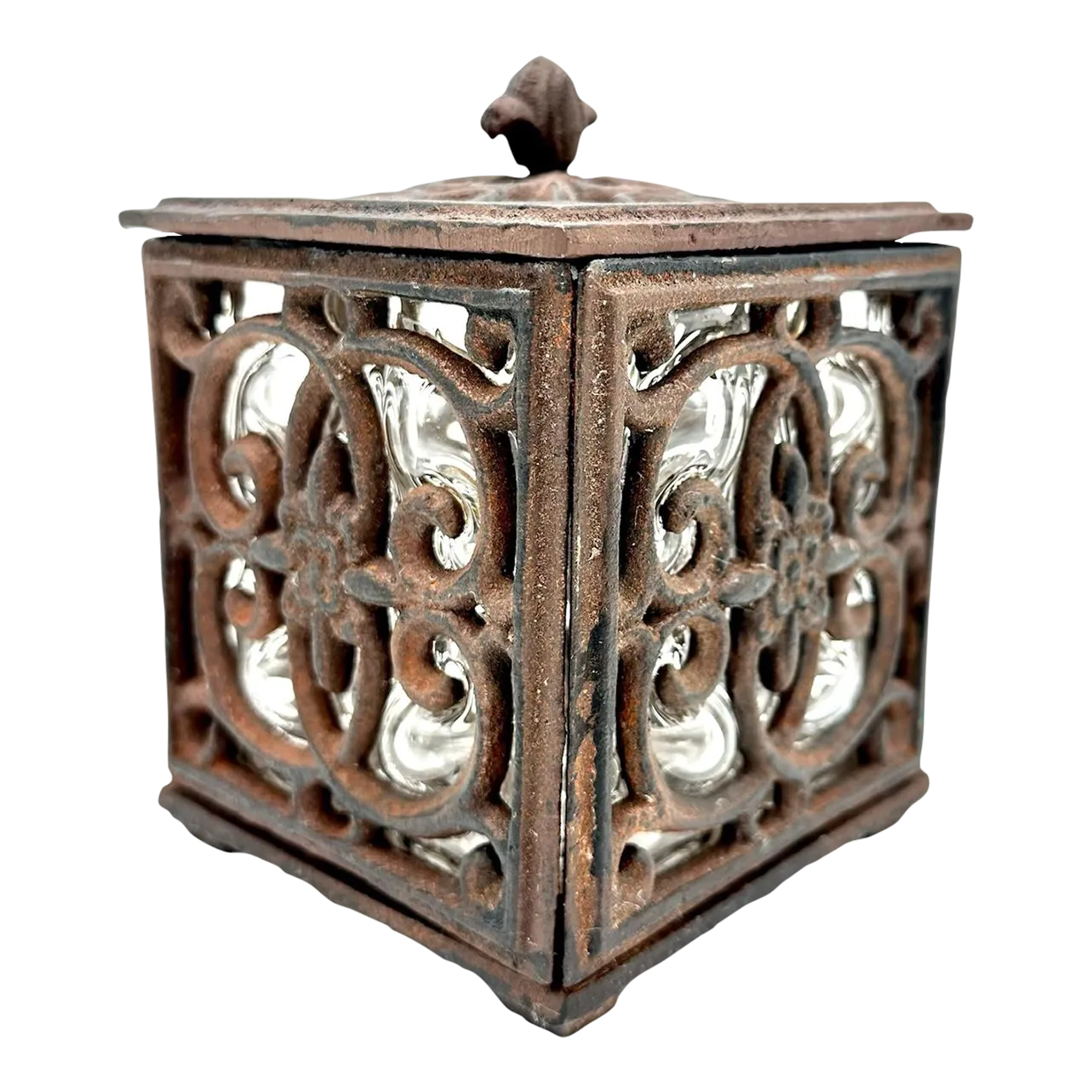 Late 19th Century Antique Iron Box With Caged Bubble Glass | Chairish