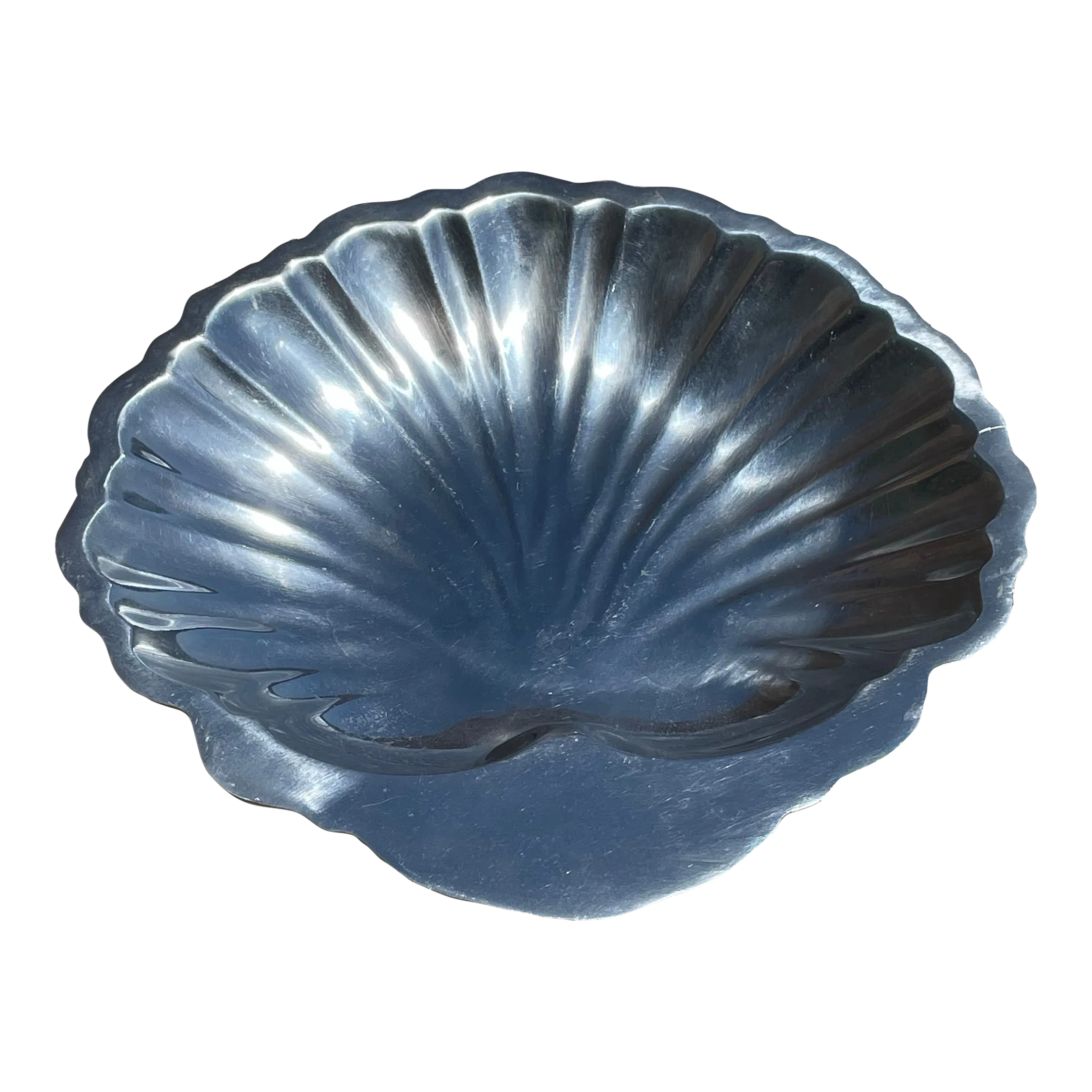 Large Scalloped Shell Shaped Serving Platter by Pewtarex | Chairish