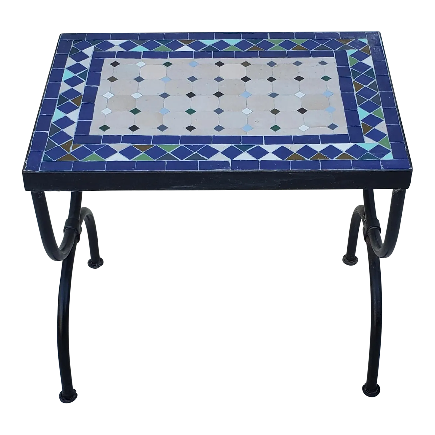 Handmade Moroccan White and Shades of Blues Mosaic Side Table ...