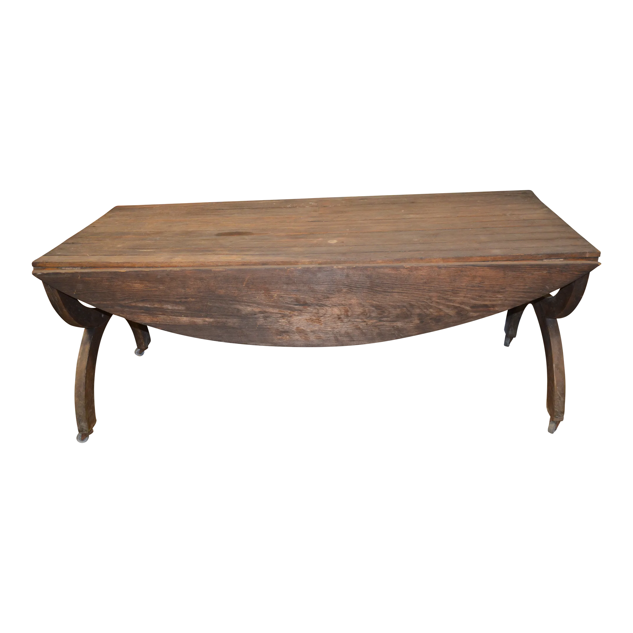 1930s Vintage Wooden Slat Top Long Dining Table Drop Leaves Added Iron ...