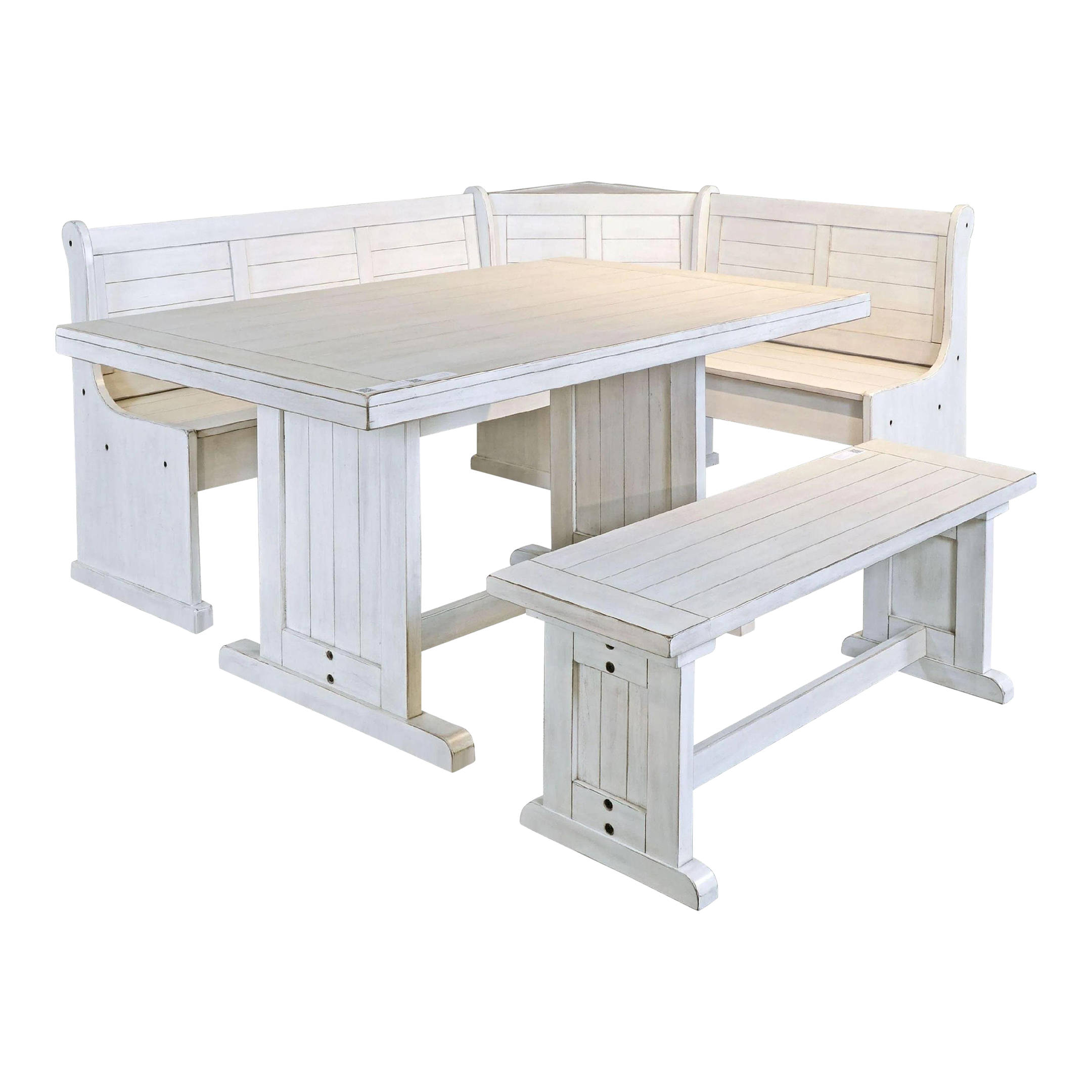 White Breakfast Nook Dining Set With Reversible Bench Storage - Set of ...