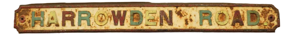 Large Cast Iron Harrowden Road Sign, 1940s | Chairish