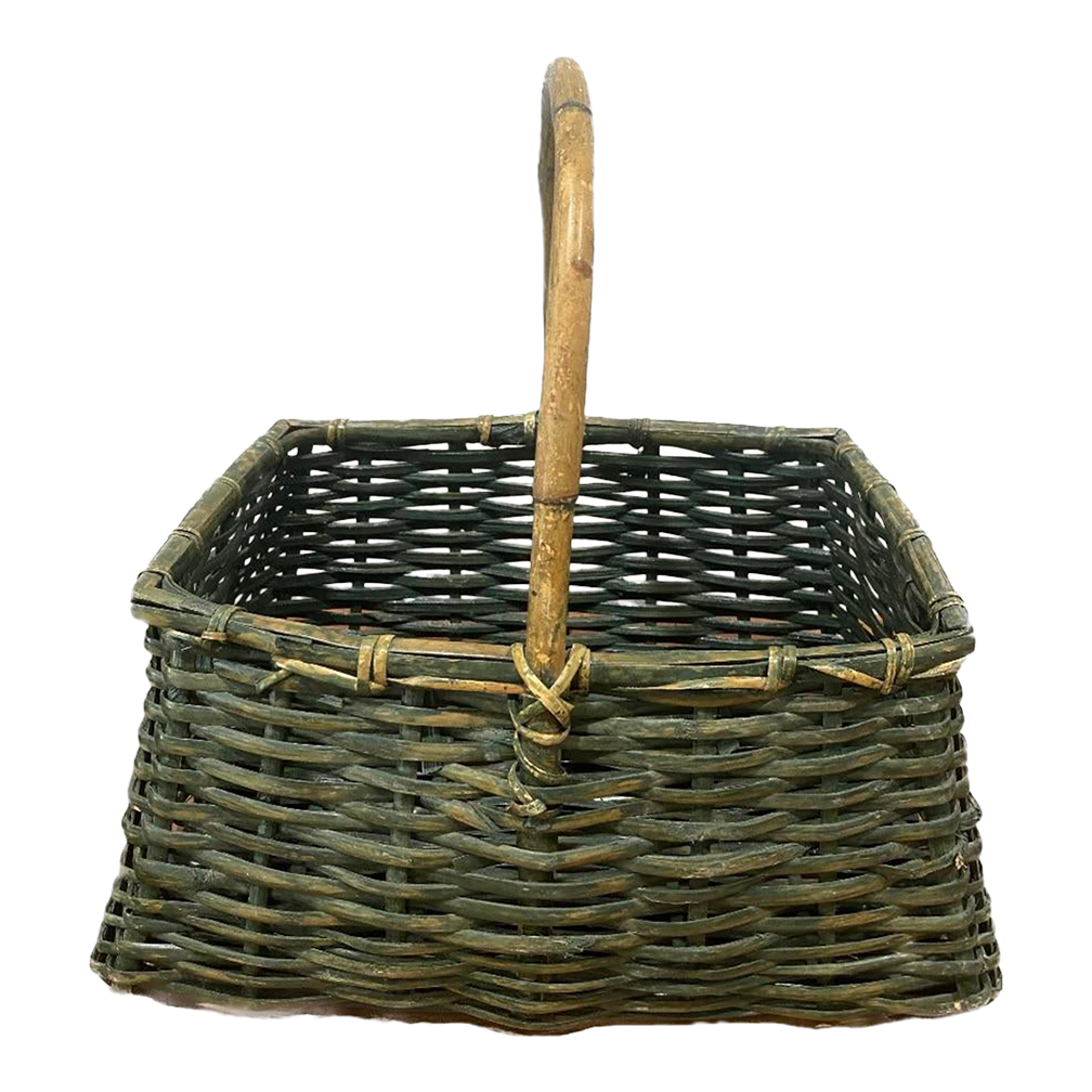 Vintage Wicker Basket Olive Green Finish | Chairish