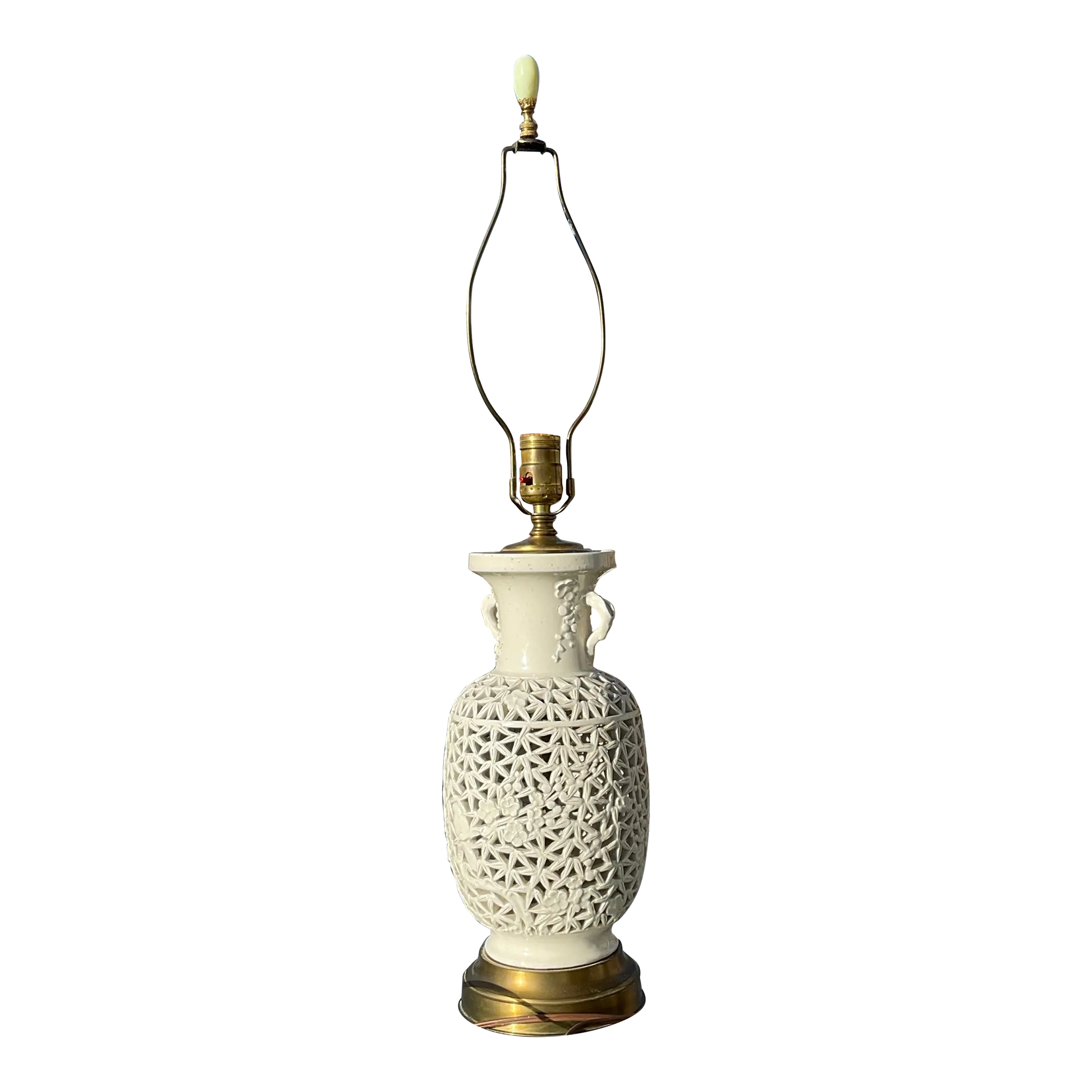1940s Blanc De Chine Lamp With Original Jadeite Finial | Chairish