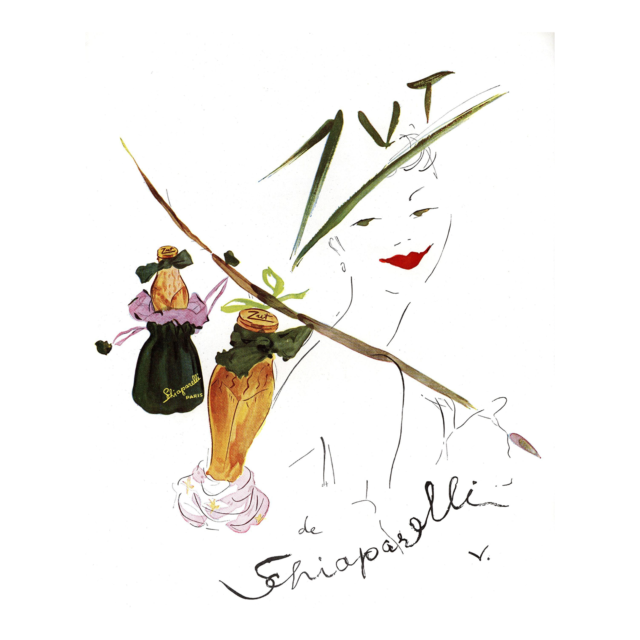 1950 Mid-Century French Schiaparelli Perfume Print- Zut, Matted | Chairish