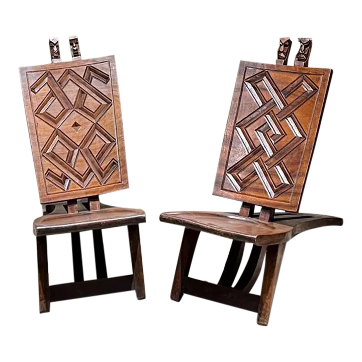1960s African Ceremonial Chief Chairs Hand Carved Wood | Chairish