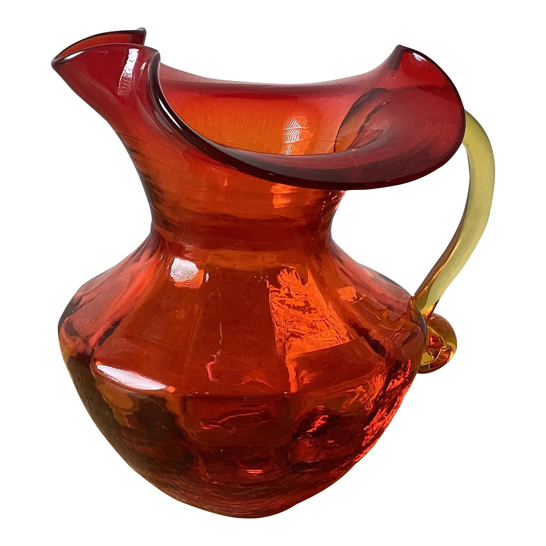 Mid Century Modern Amberina Glass Pitcher Creamer Rainbow Glass | Chairish
