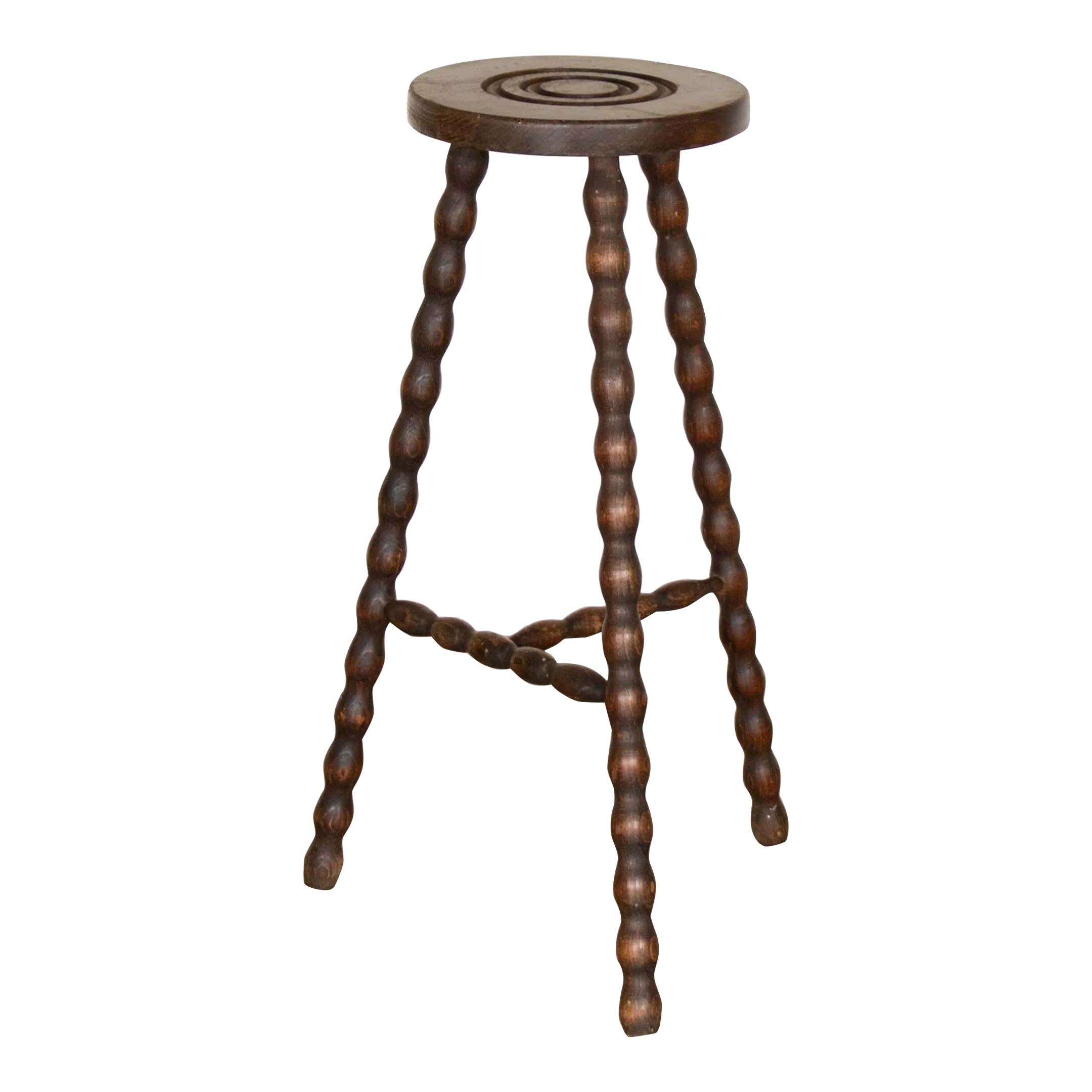1950s Tall French Wood Tripod Stool | Chairish
