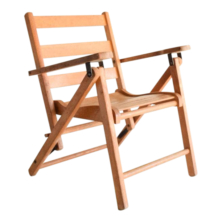 Antique Rustic Children’s Wooden Slat Folding Chair | Chairish