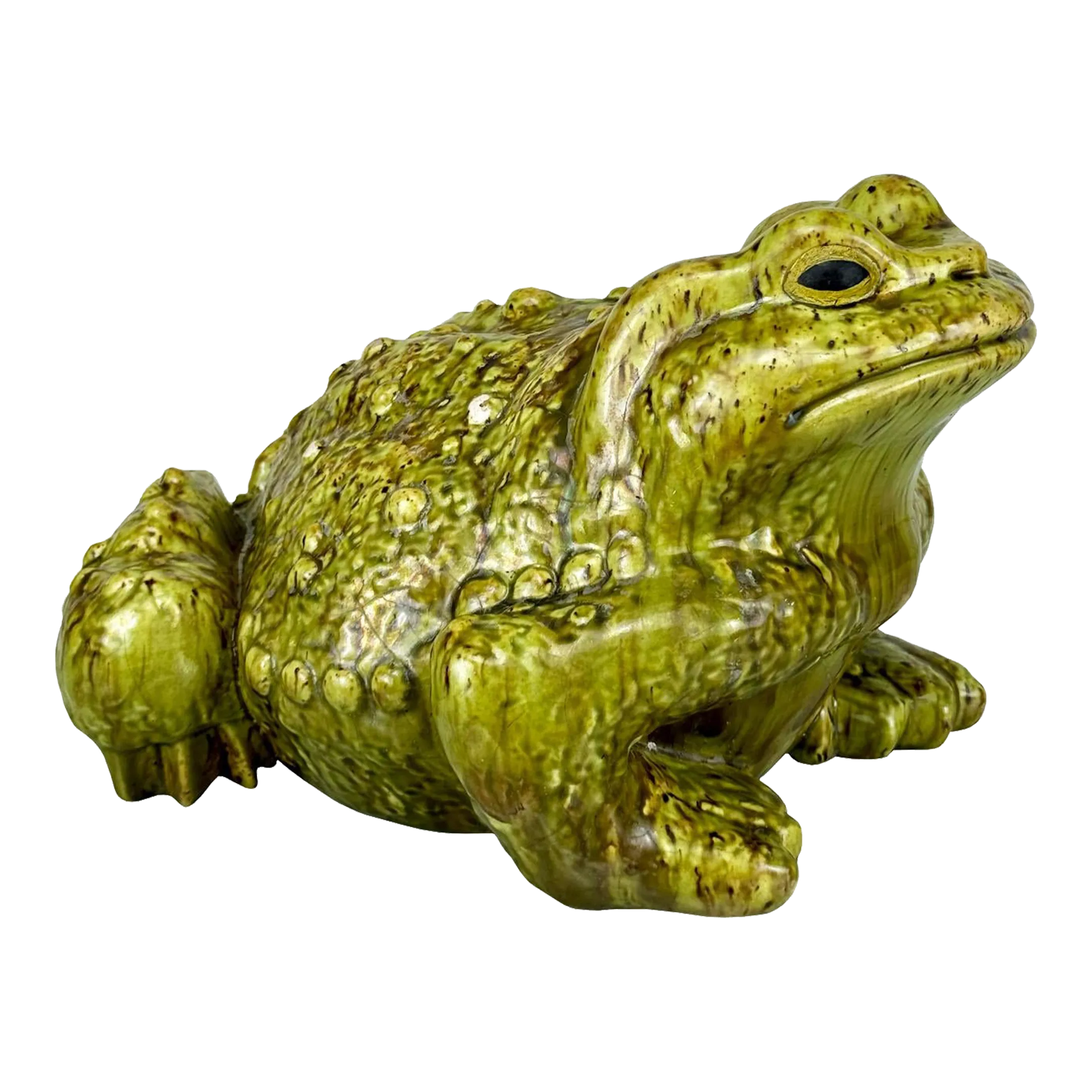 Mid-Century Green Drip Glazed Porcelain Frog Garden Sculpture | Chairish