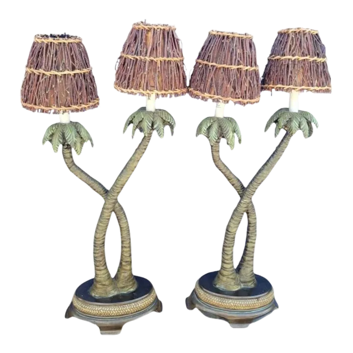 Tropical Palm Beach Regency Double Are Palm Tree Twig Shade Table Lamps ...