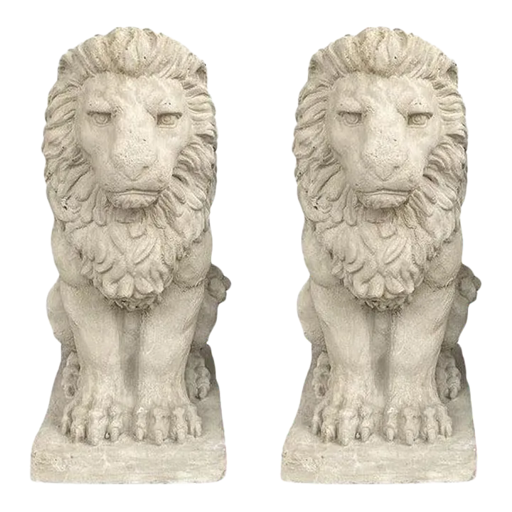 Two Tall Architectural Sitting Stone Concrete Lions - a Pair | Chairish