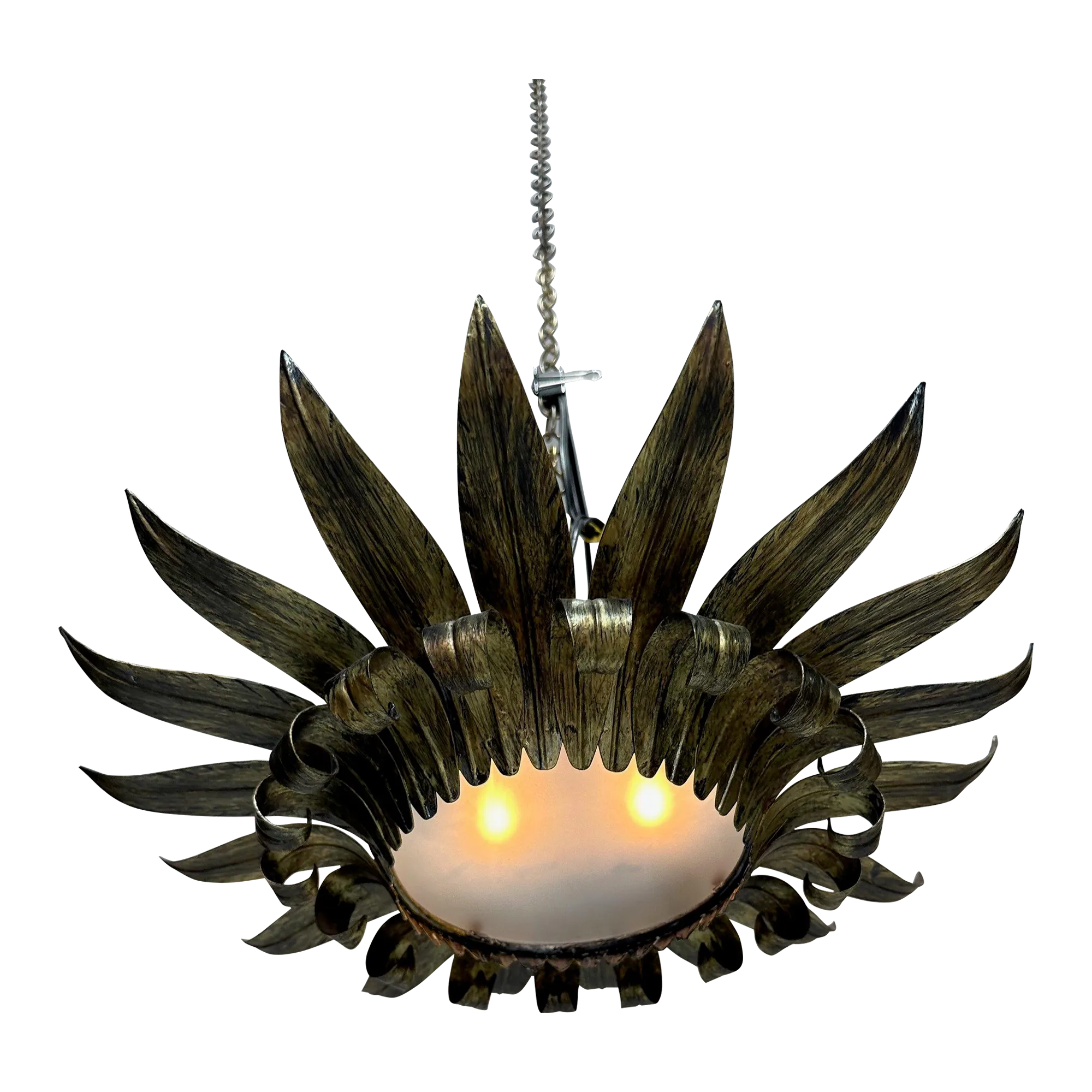 Ornate Spanish 1950s Gilt Metal Ceiling Fixture | Chairish