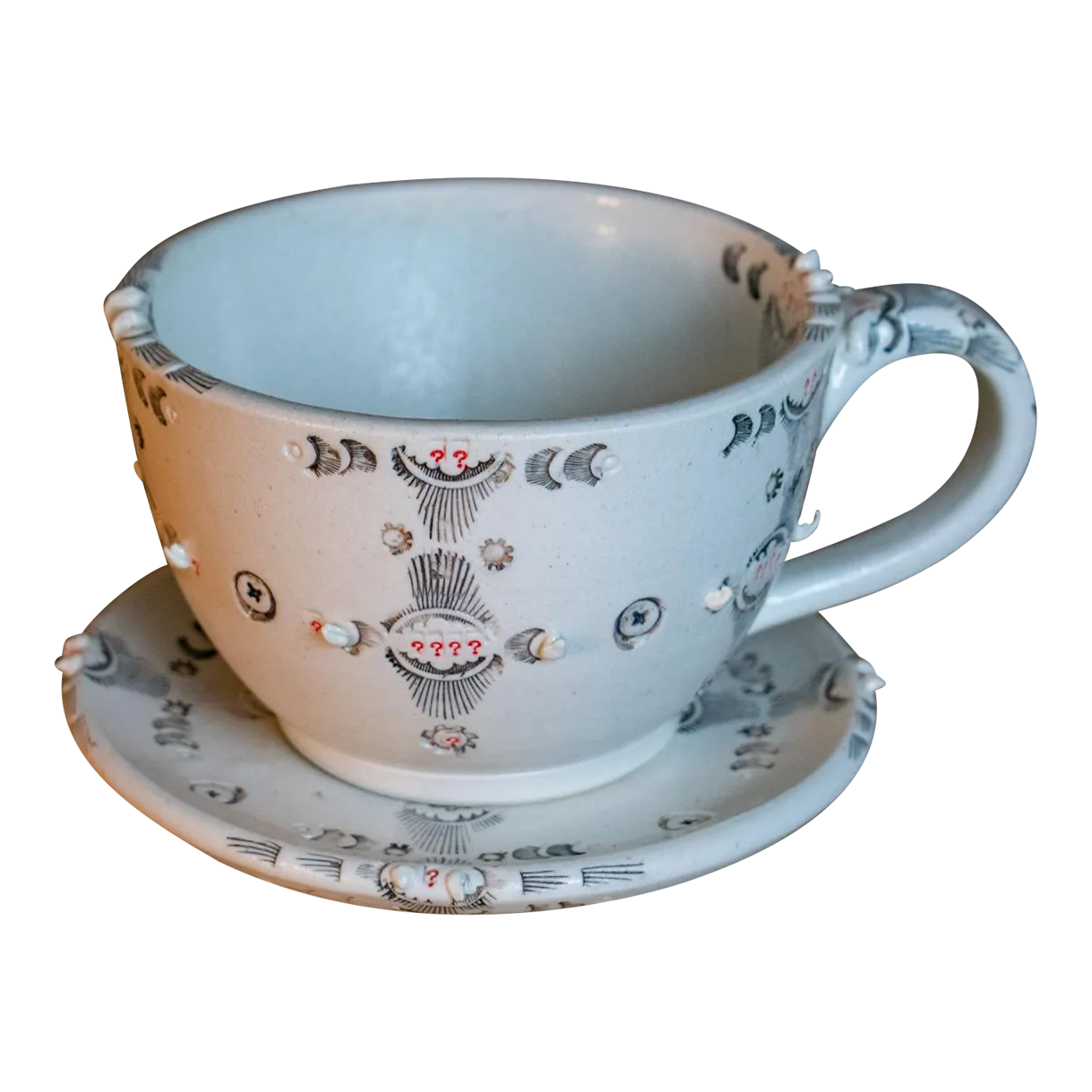 Early 21st Century Artisan Large Porcelain Cup and Saucer Set- 2 Pieces ...