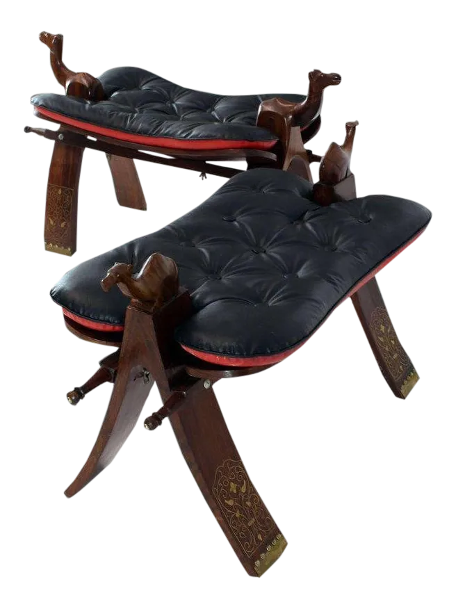 Carved Rosewood Camel Benches Stools - a Pair | Chairish