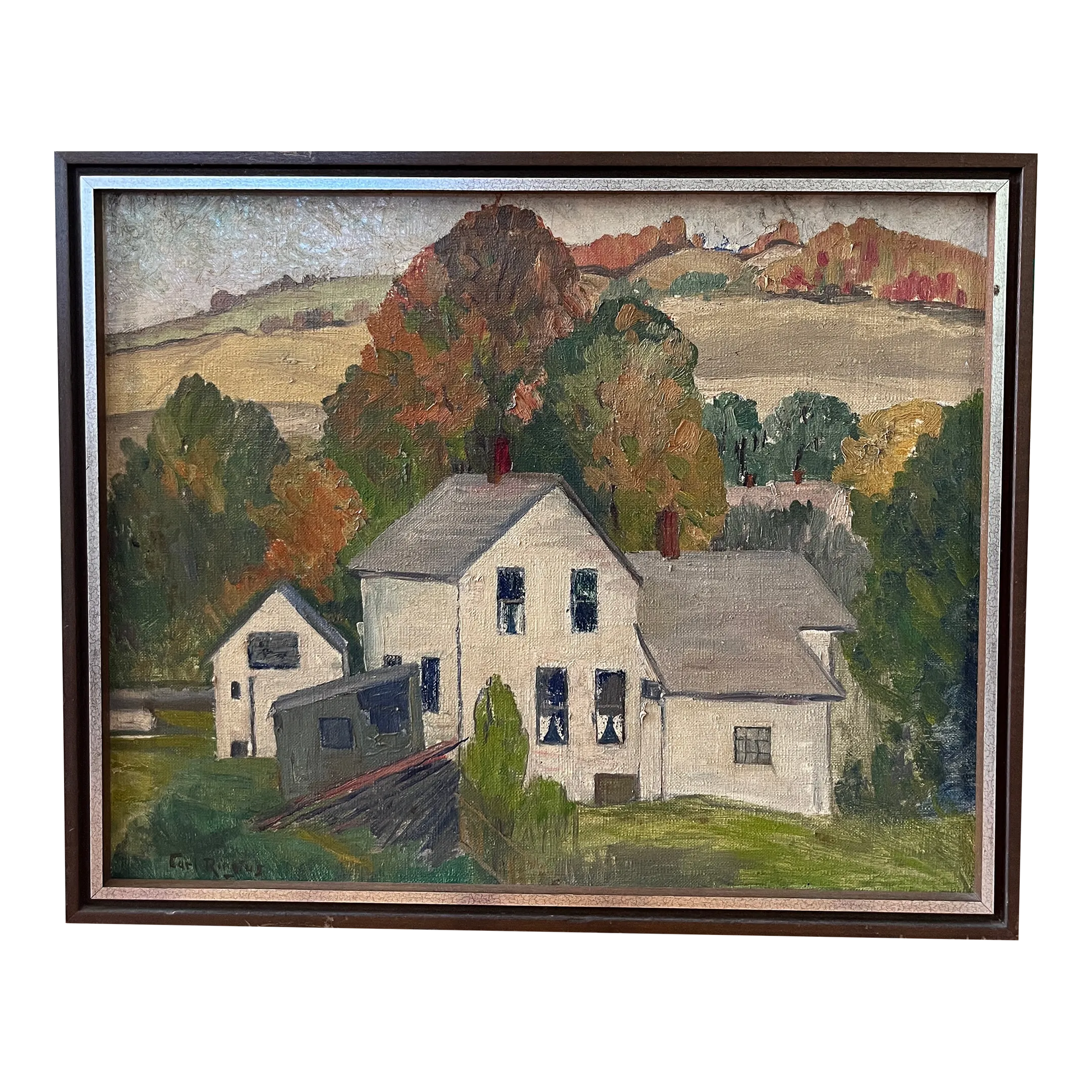 Early 20th C Signed and Framed Farmhouse Scene Oil on Canvas by Carl ...