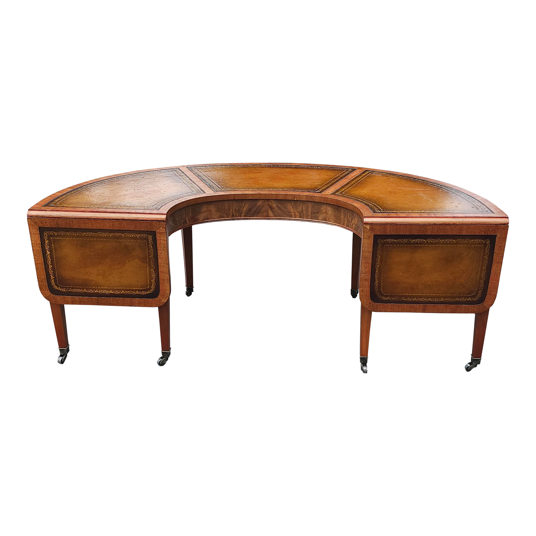 Georgian Style Tooled Leather Inset Mahogany Demilune Drop-Leaf Coffee ...