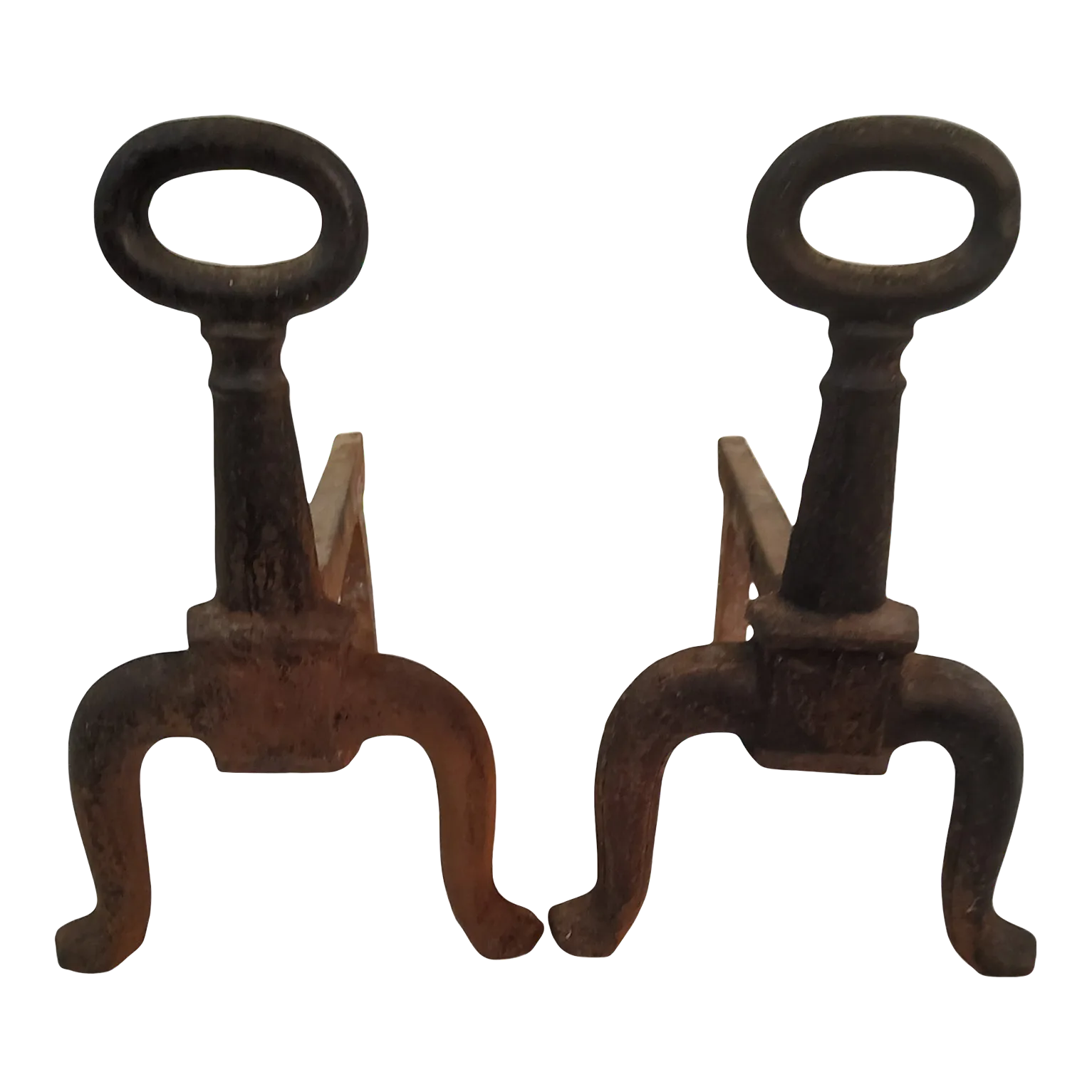 Early 19th Century American Early Keyhole Andirons - a Pair | Chairish