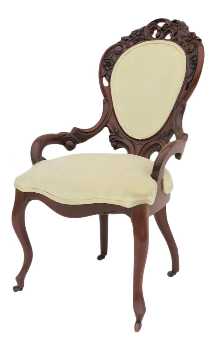 Victorian Rose Caved Mahogany Slipper Chair | Chairish