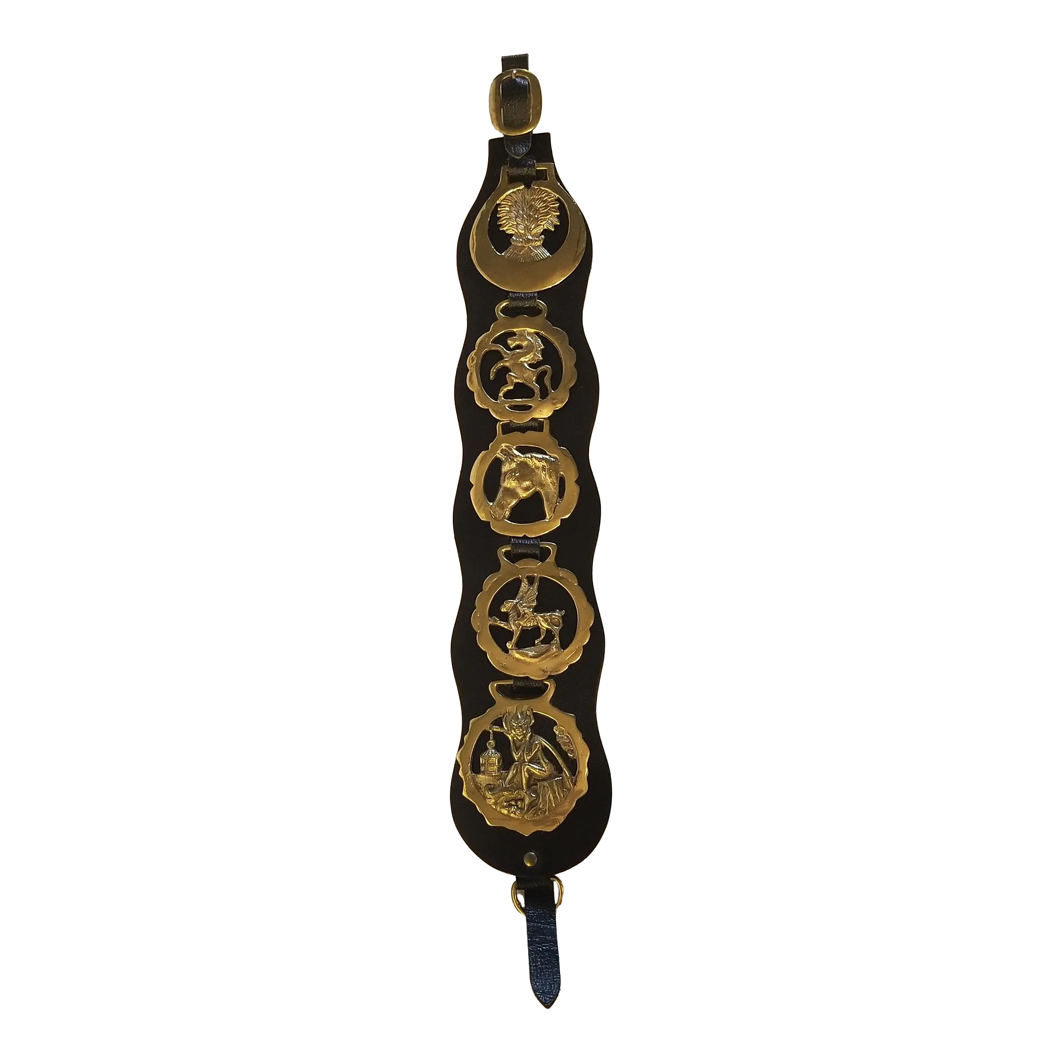1970s Horse Brasses Displayed on Leather | Chairish