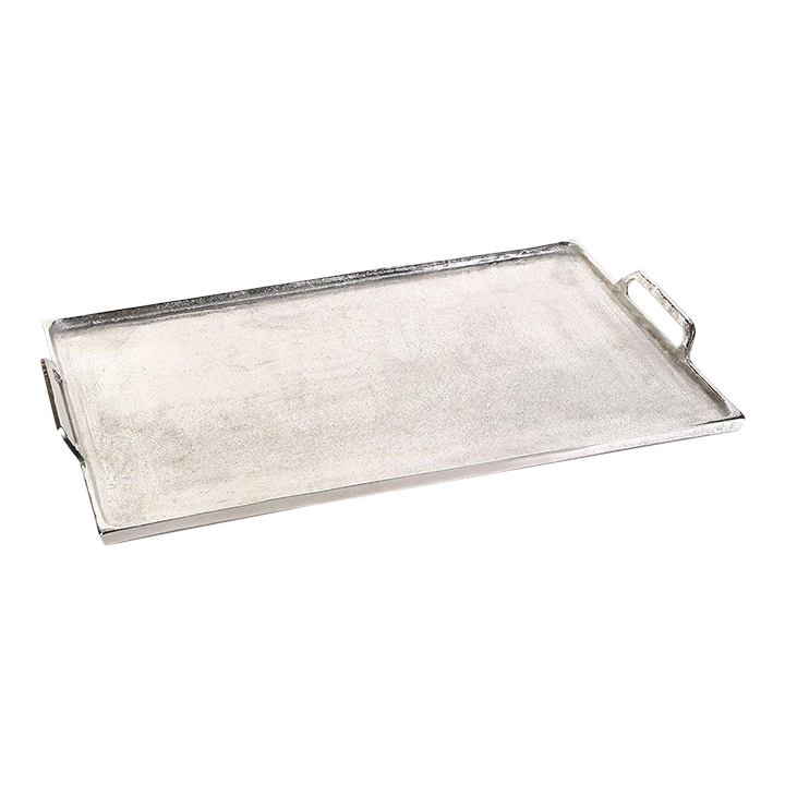 Rectangular Aluminum Tray with Handles, Silver | Chairish