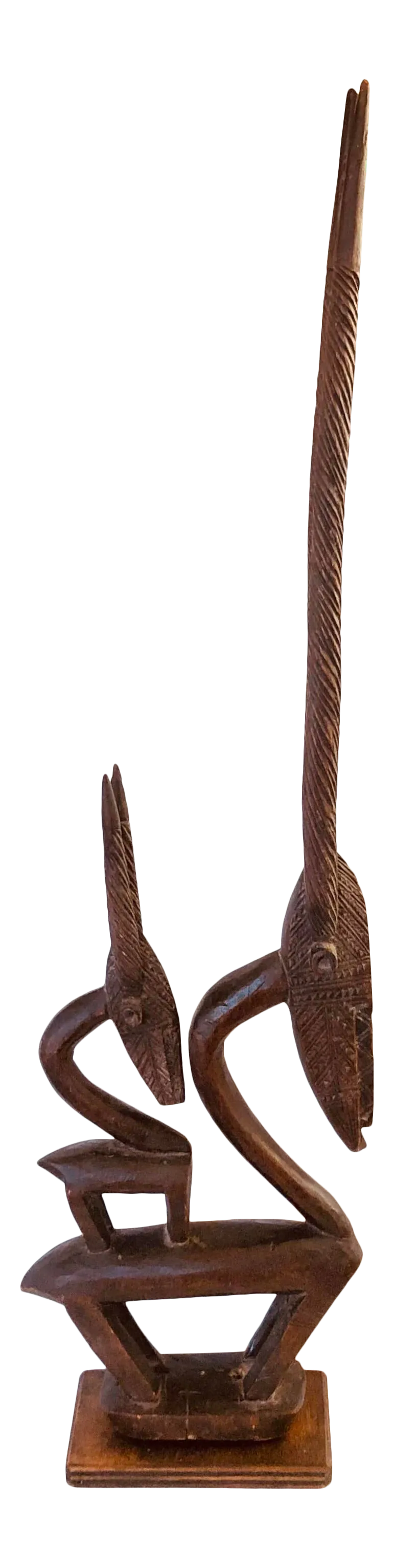 African Tribal Female Chi Wara Wood Bambara Headdress on Stand | Chairish