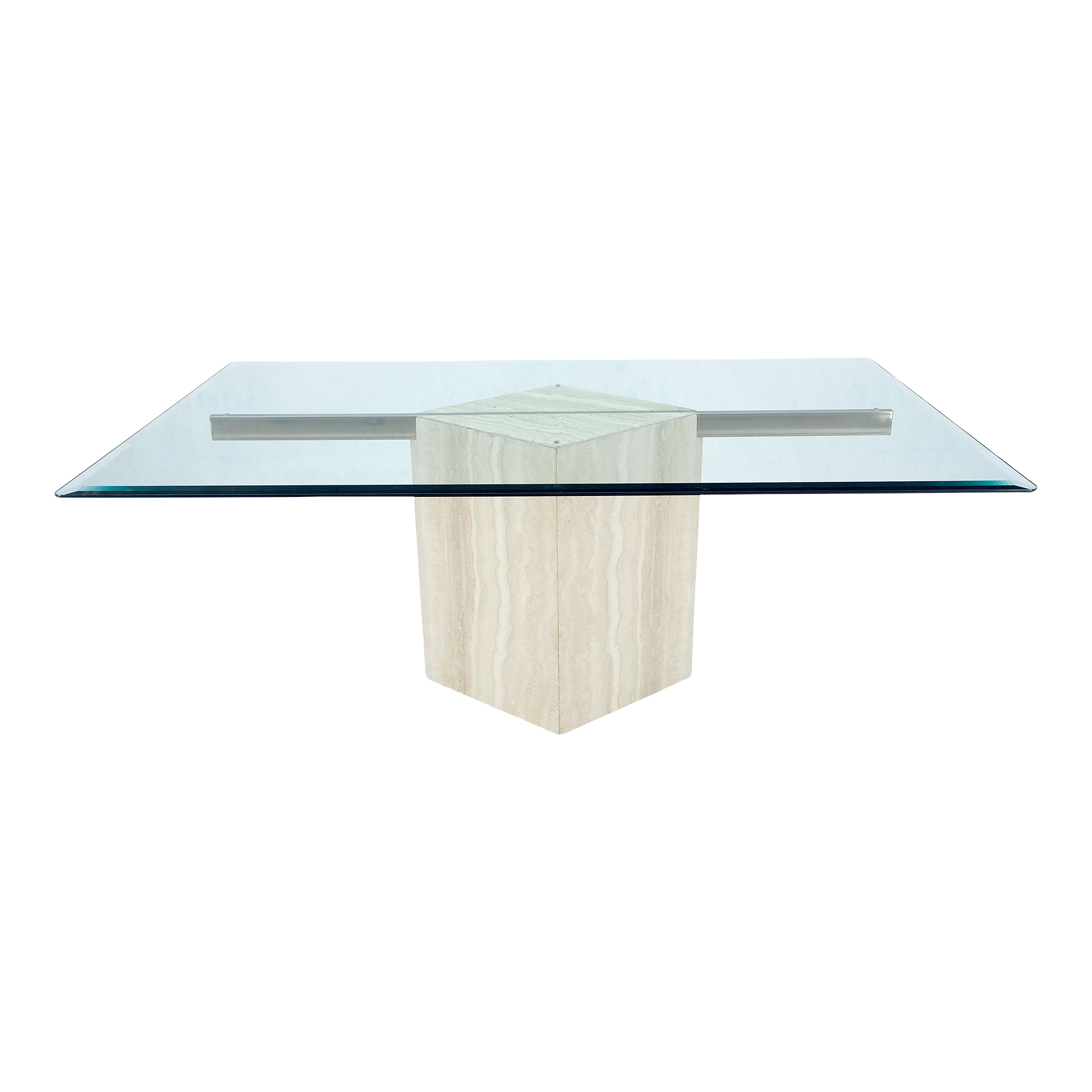 Single Marble Travertine Diamond Shape Glass Top Dining Conference ...