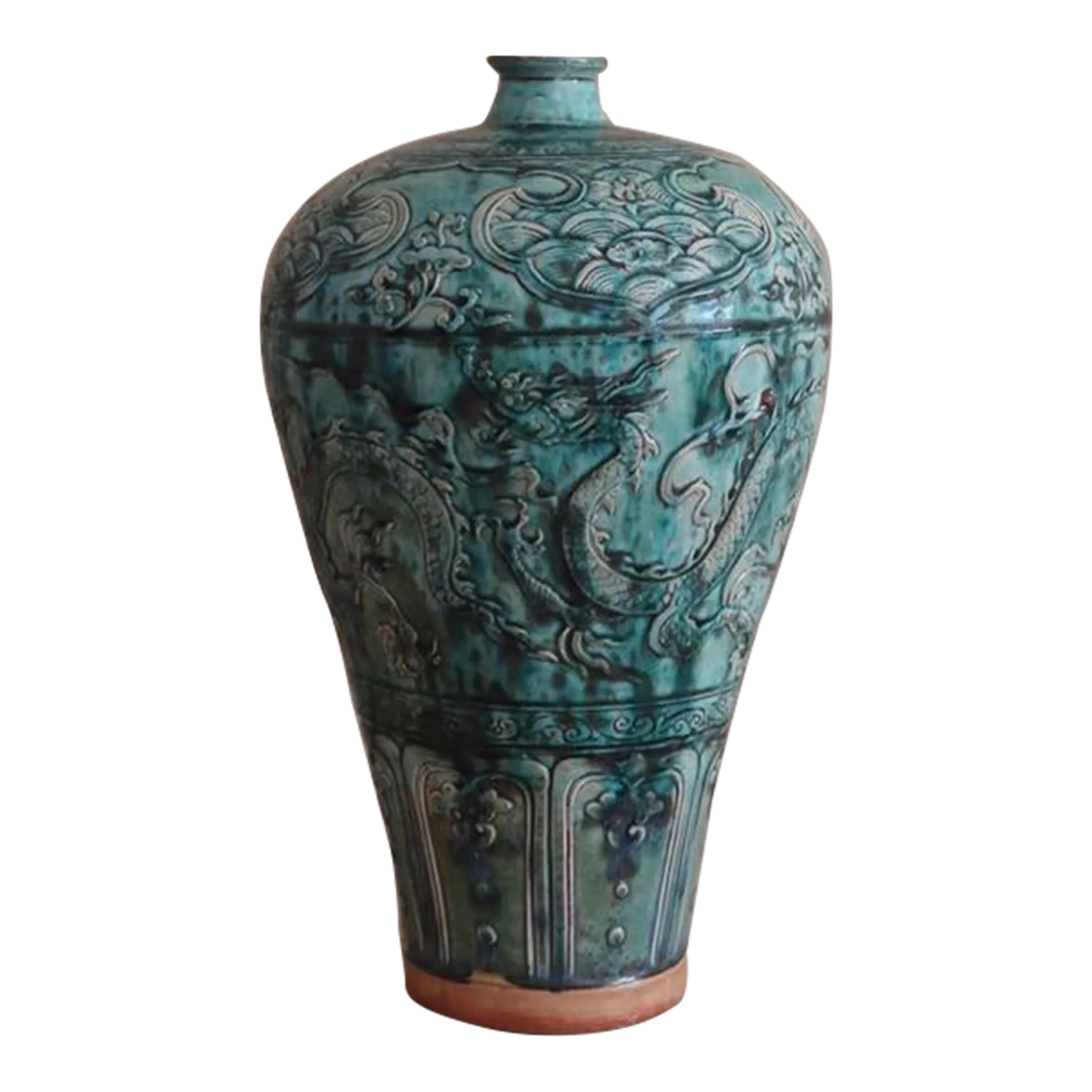 1950s Large Chinese Dragon Decorated Turquoise Vase | Chairish