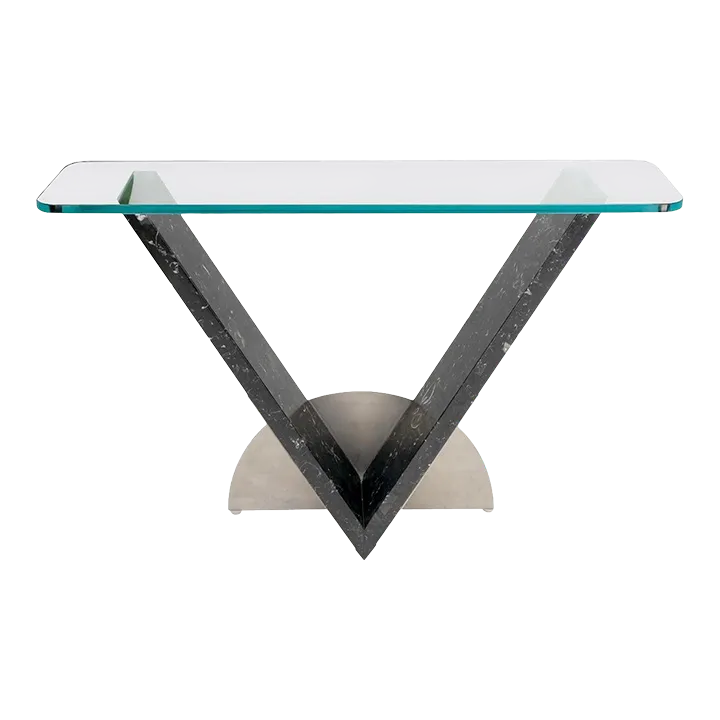 "V" Shape Marble Base Thick Glass Top Modern Custom Design Console ...