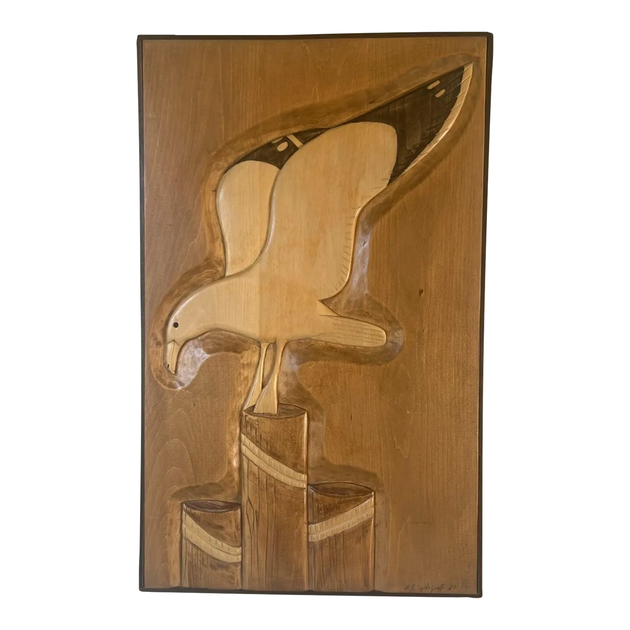 Vintage Postmodern 1987 George Updegraff Wood Carving Wall Art Signed ...