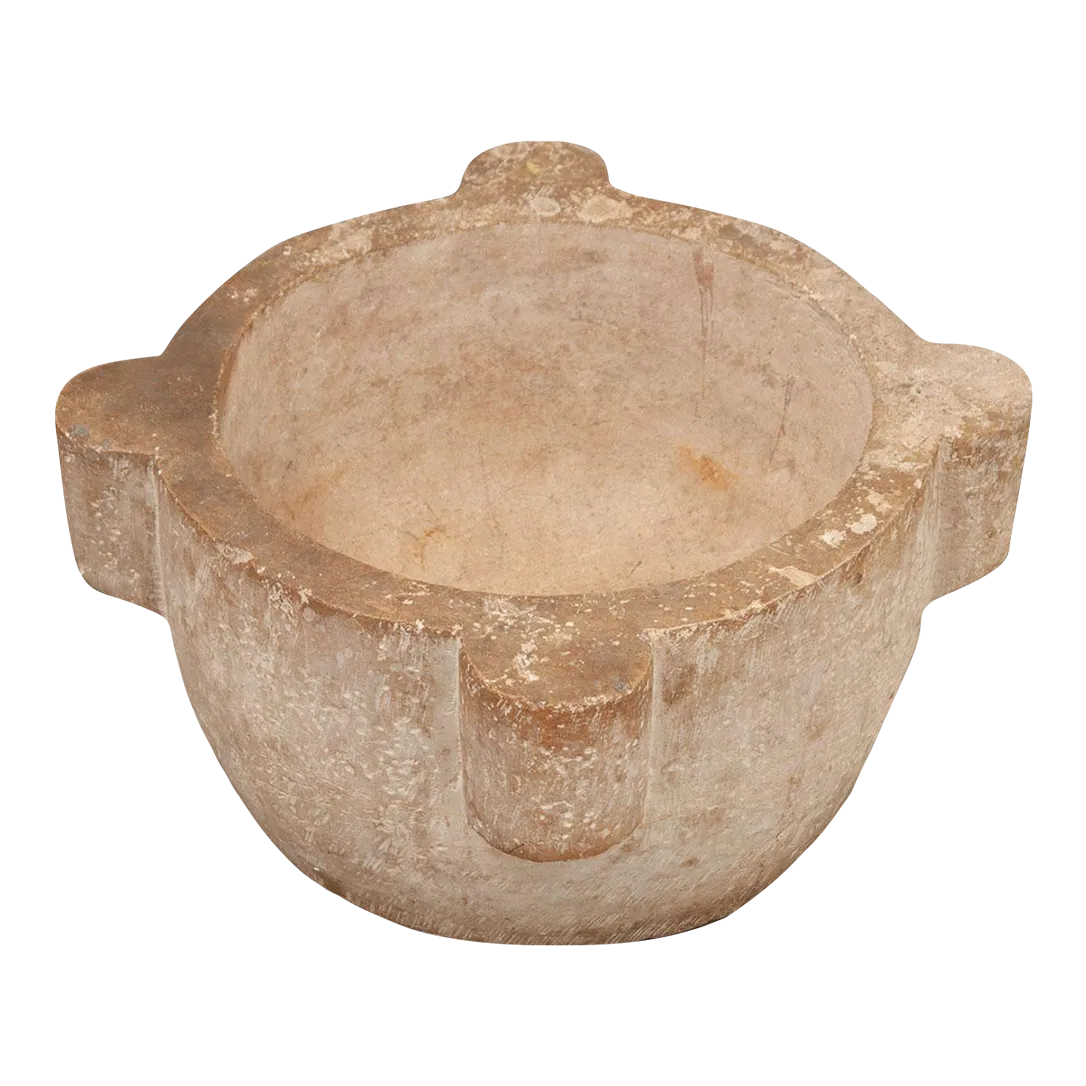 19th Century French Hand-Chiseled Stone Mortar | Chairish