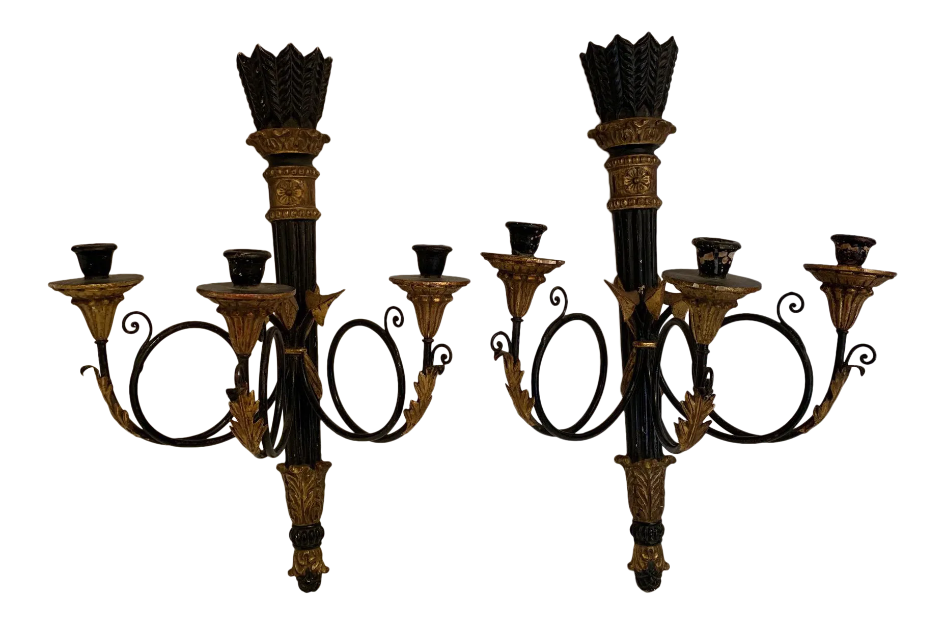Black and Gold Italian Neoclassical Sconces - a Pair | Chairish
