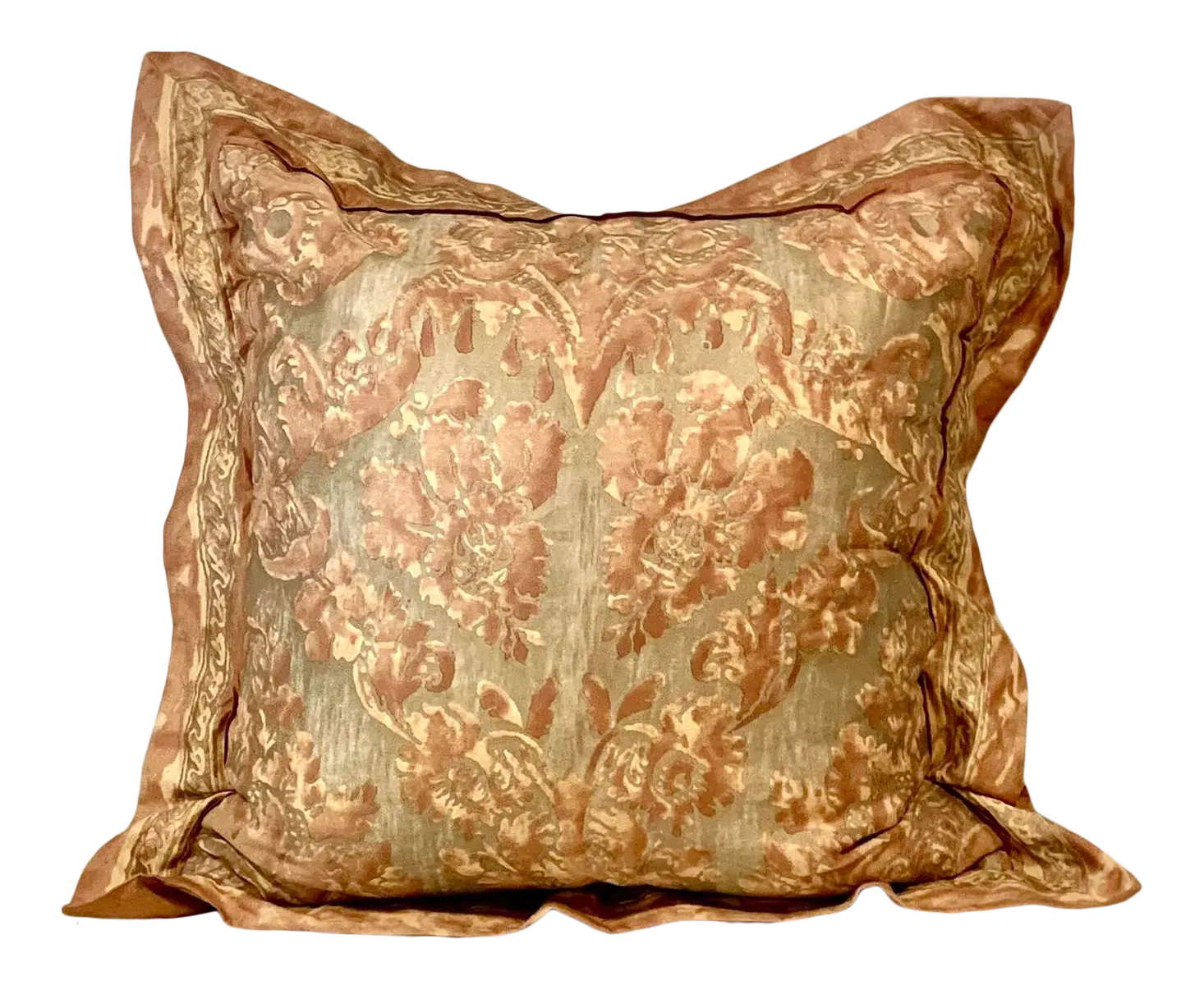 Luxury Large Damask Bronze Tone Pillow With Feather Insert | Chairish