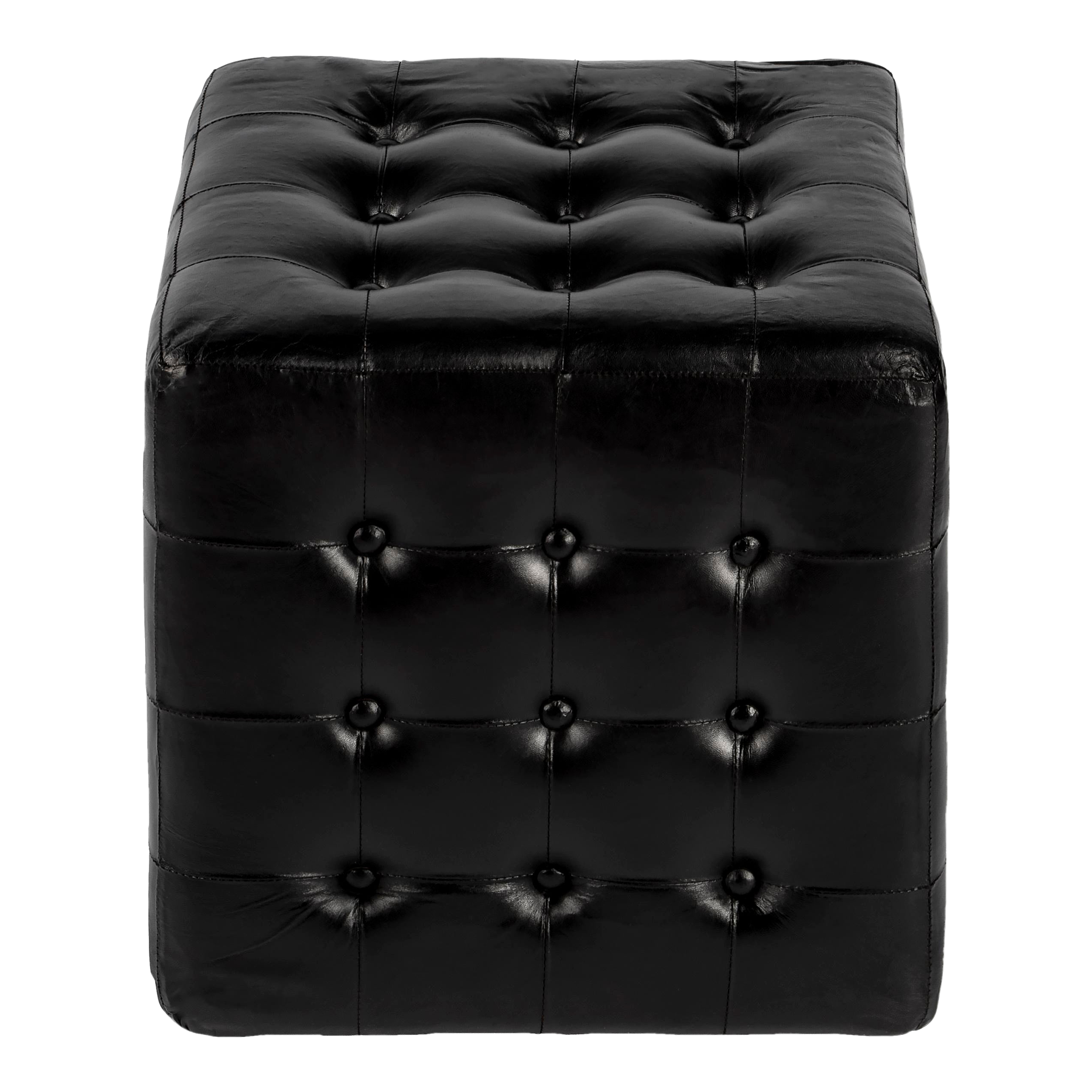 Leon Leather Ottoman, Black | Chairish