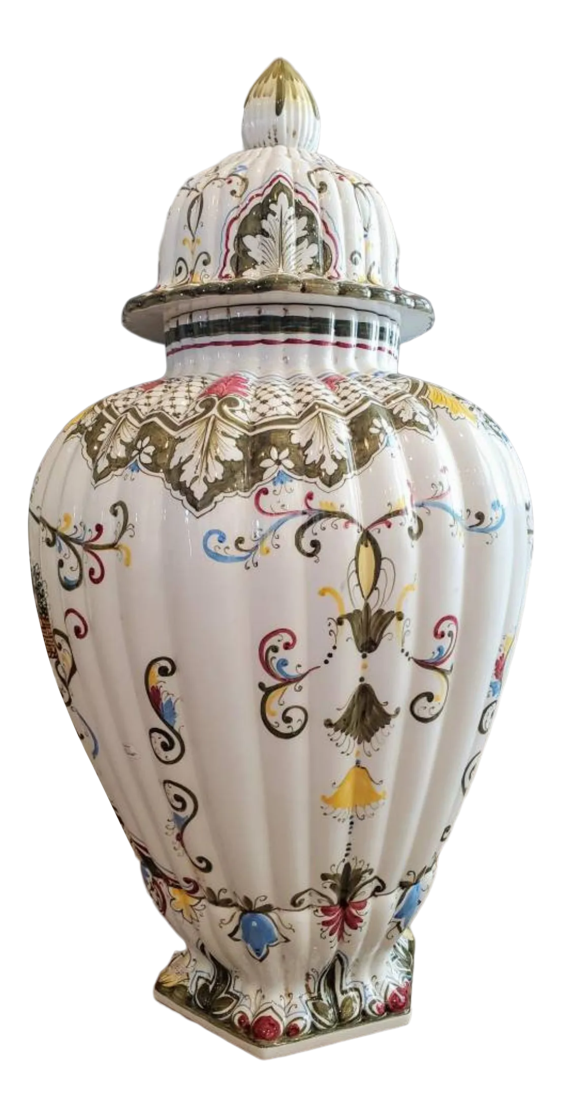 Monumental Italian Hand Painted Fiori Floor Vase | Chairish