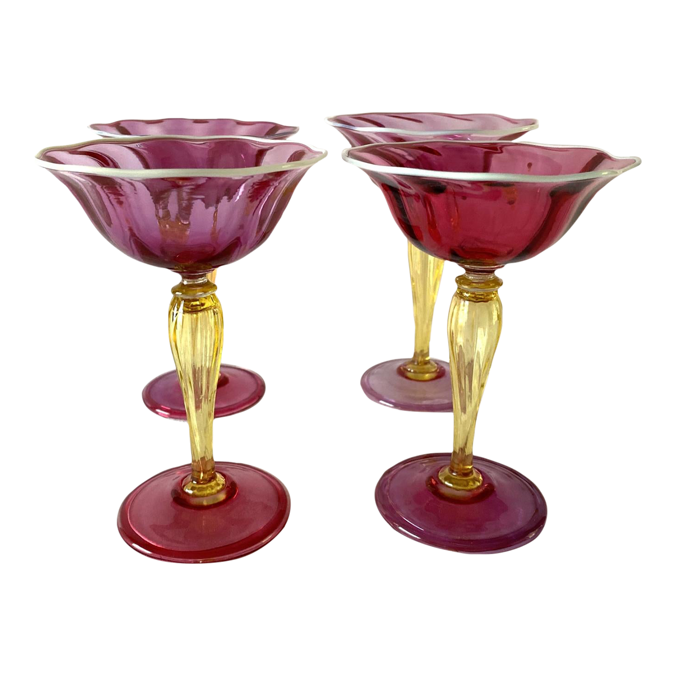 1920s Victor Durand Art Nouveau Hand Blown Ruby Red & Yellow Stems ...