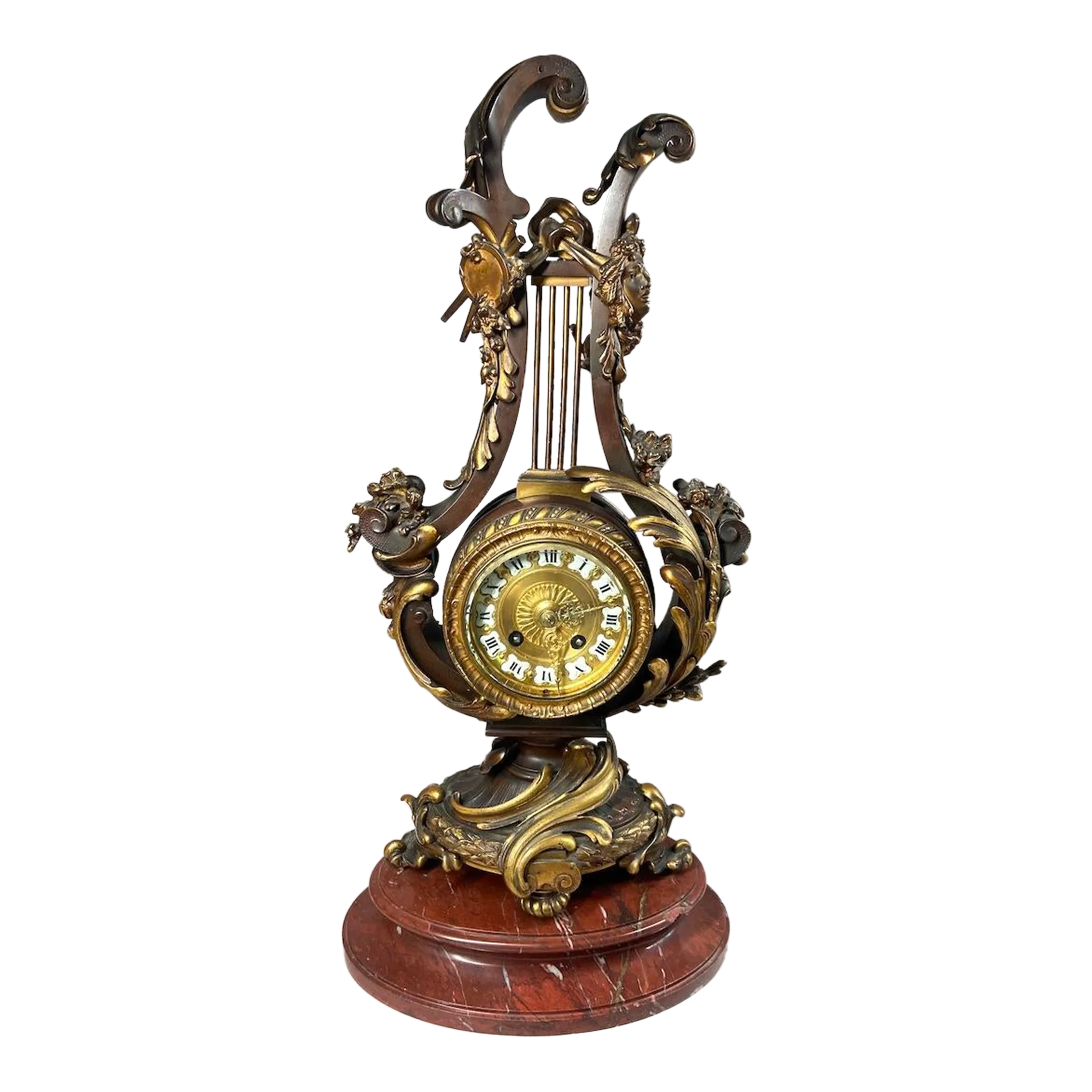 Antique 19th Century Bronze Lyre Clock (1840-1860) With Original Patina ...