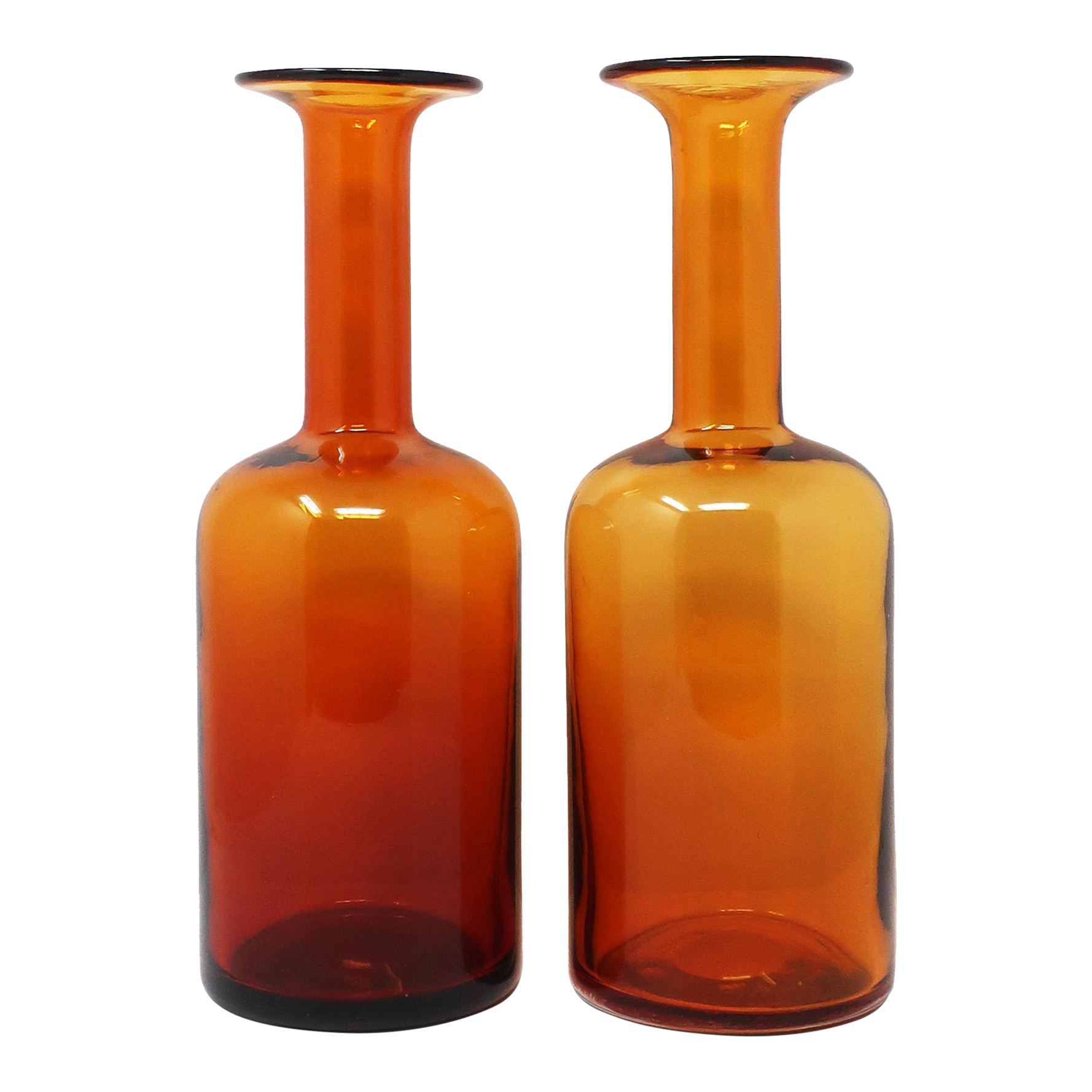 Set of Two Amber Glass Gulvvase Vases by Otto Brauer for Holmegaard ...