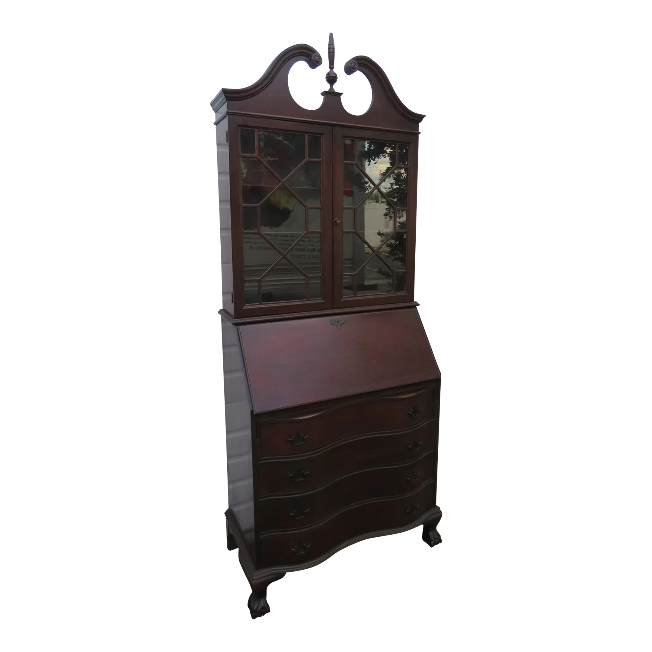 Mahogany Ball and Claw Feet Tall Secretary Desk | Chairish