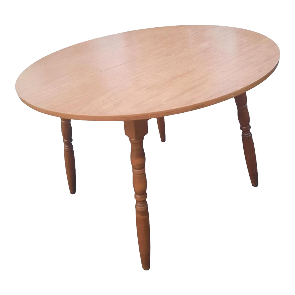 Ethan Allen Vintage Formica Top Round Oval Table With 12 Leaf Circa 1960s