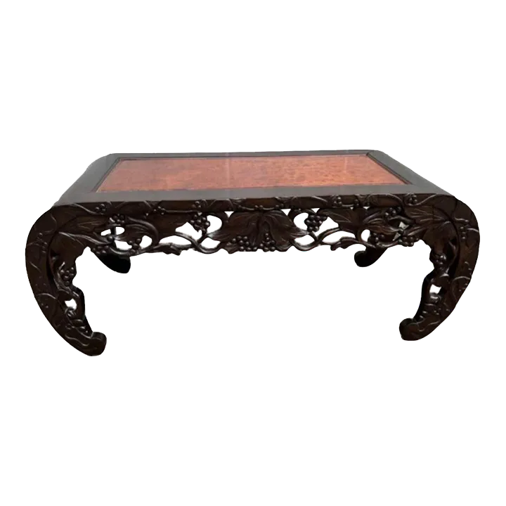 Early 20th Century Antique Chinese Quing Hardwood With Burl Low Table ...