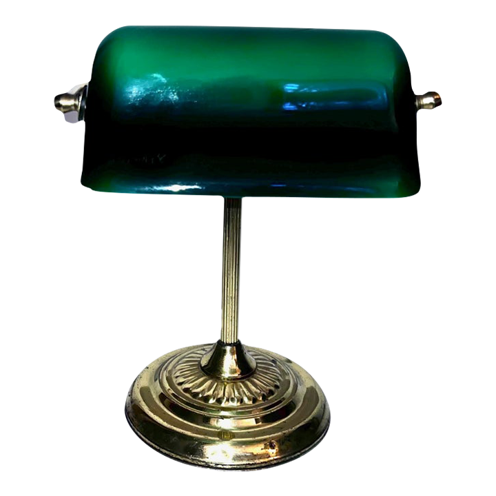 Vintage Green Glass Desk Lamp Circa 1940s | Chairish