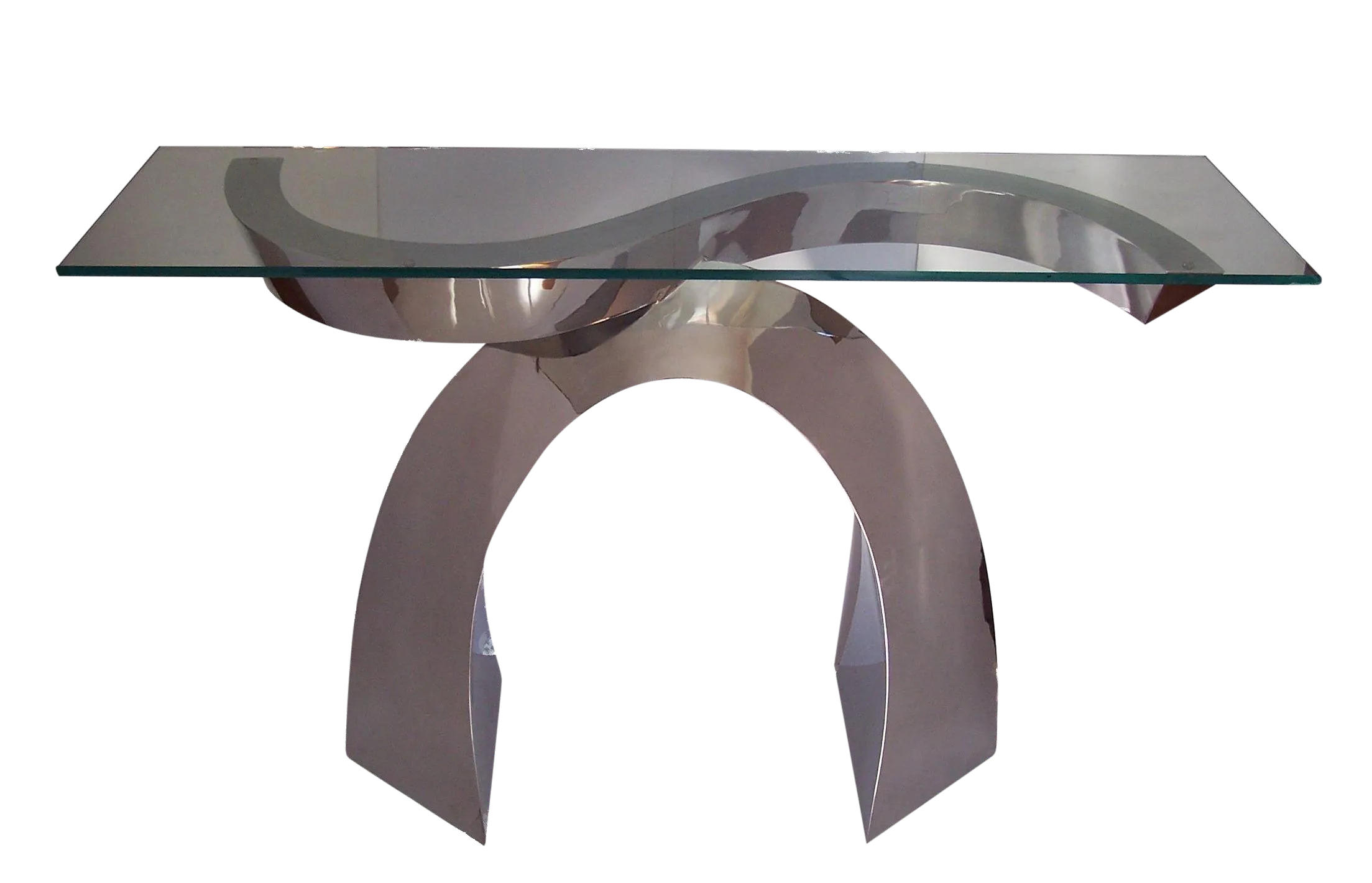 Curtis Norton Sculptural Console Table in Stainless Steel. | Chairish