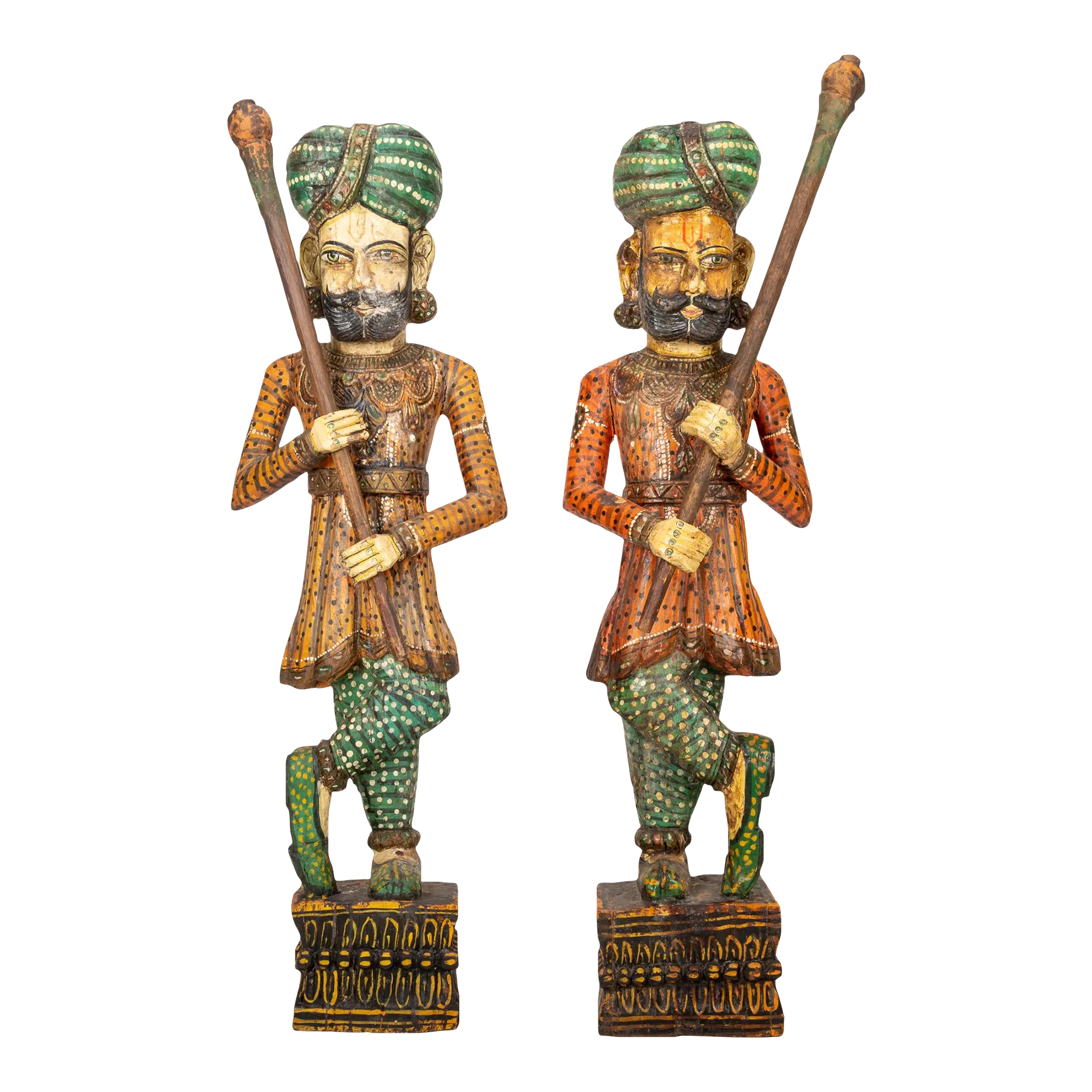 Antique Large Solid Wood Rajasthani Royal Guard Gatekeeper Figurines ...