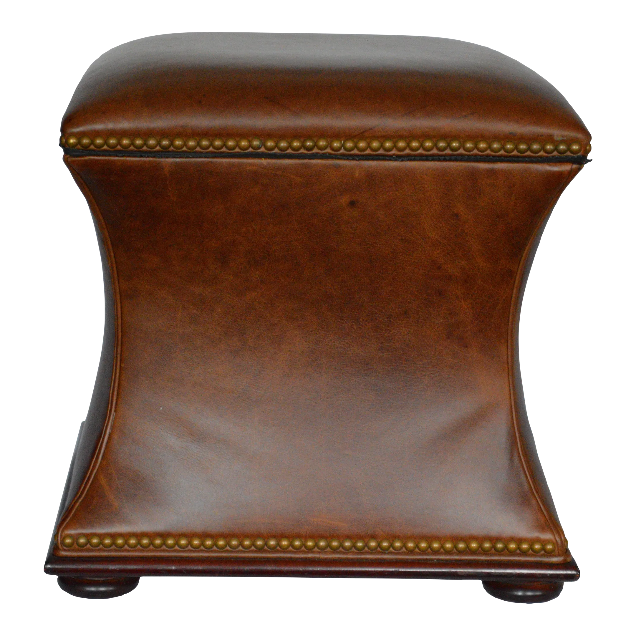 Hickory Chair Charles Hassock Leather Brass Studded Ottoman | Chairish